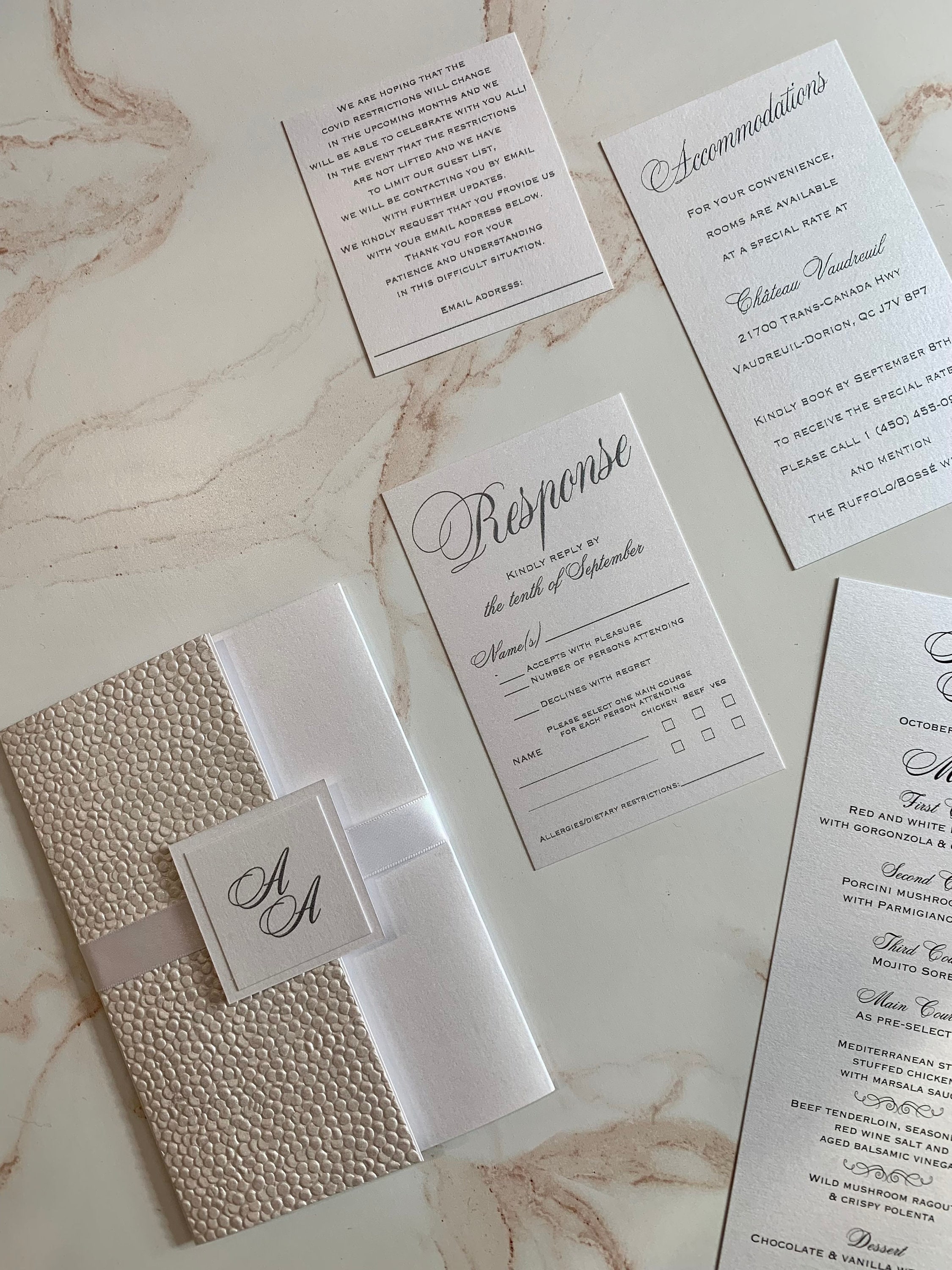 White Textured Wedding Invitations With Pocketfold White | Etsy