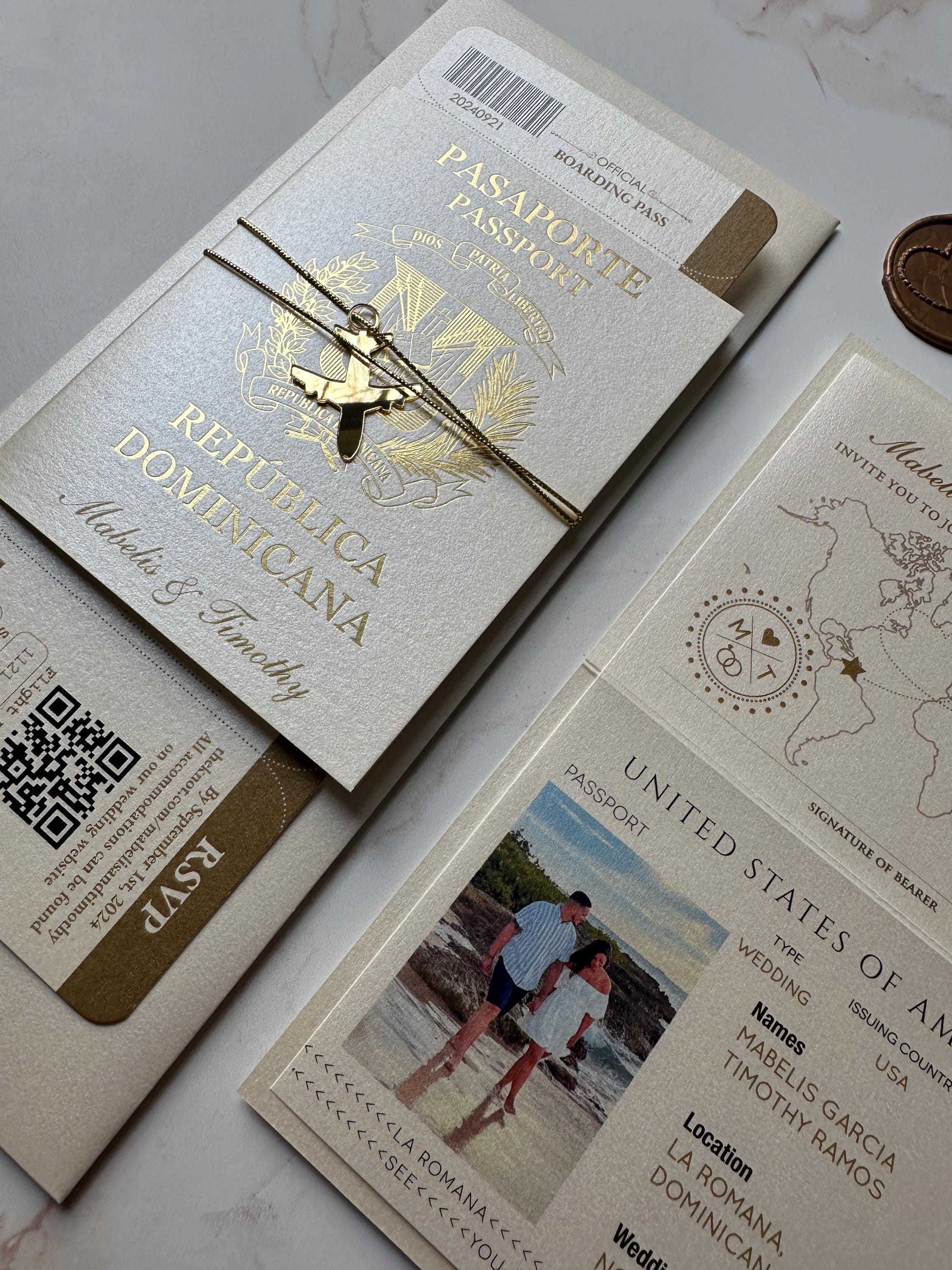 Dominican Republic Passport Emblem Invitation, Gold Foil Passport ...