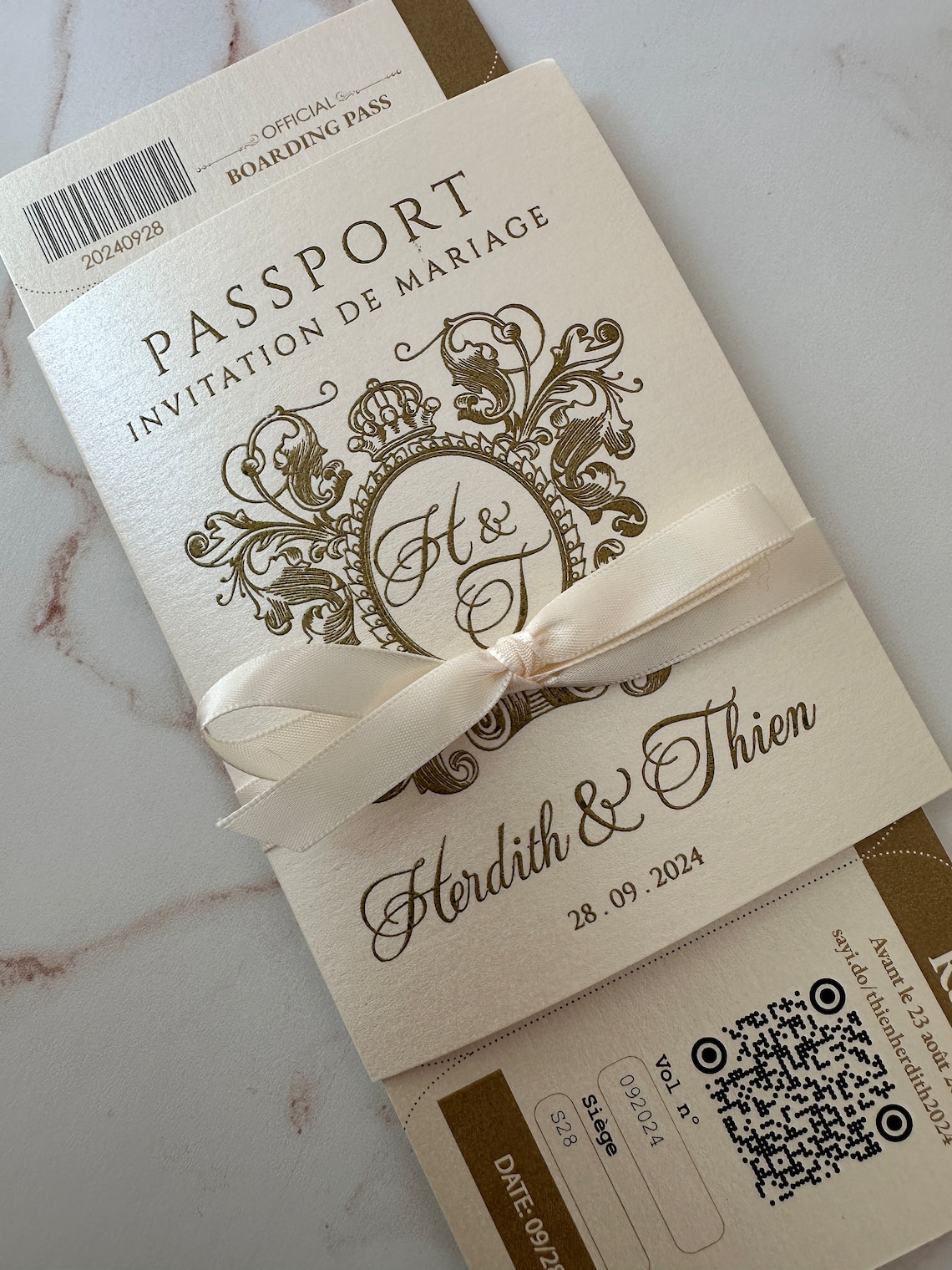 Boarding Pass Rsvp, Passport Wedding Invitation With Raised Gold Ink ...