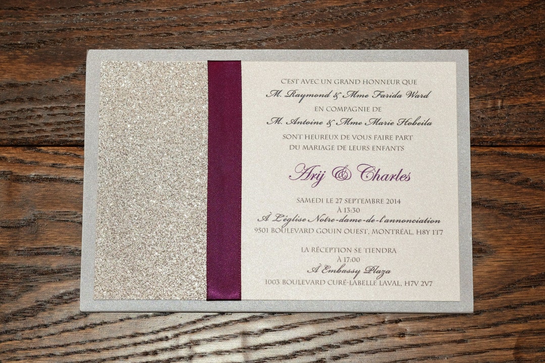 Silver Glitter Invitation, Glitter Wedding Invitation, Silver Glitter ...