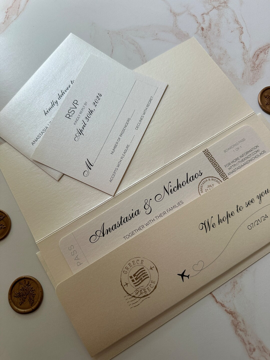 Airplane Ticket and Pocketfold Invitation, Greece Destination ...