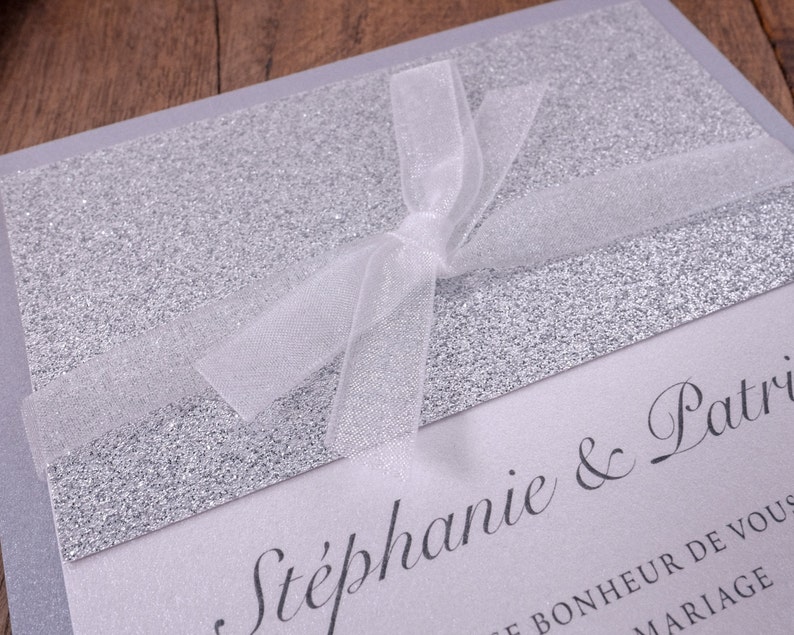 Silver glitter Invitation Silver Wedding Invitation Sparkly | Etsy