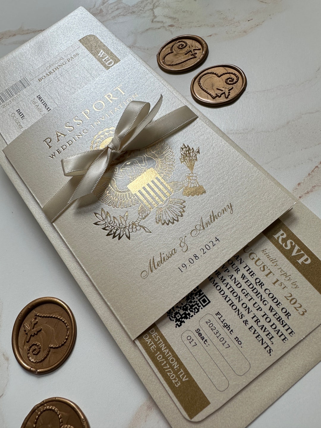 Gold Foil Passport Invitation Foil Passport Wedding Invitation Elegant Foil Passport