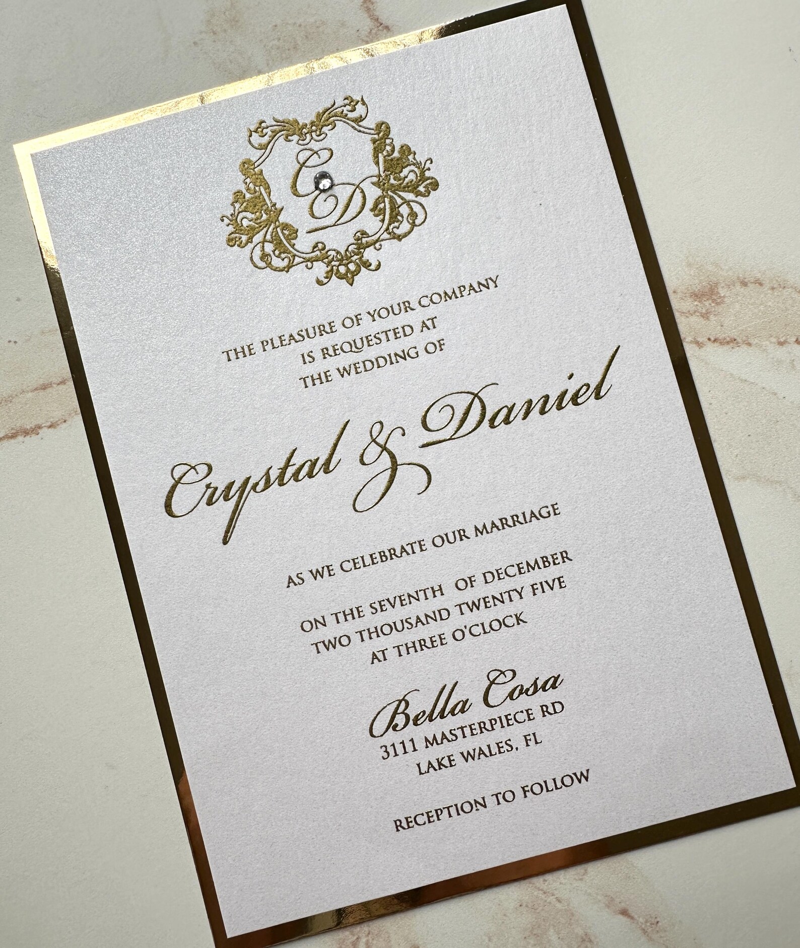 Gold Foil Wedding Invitation With Ribbon Wrapped Around, Foil Invite ...
