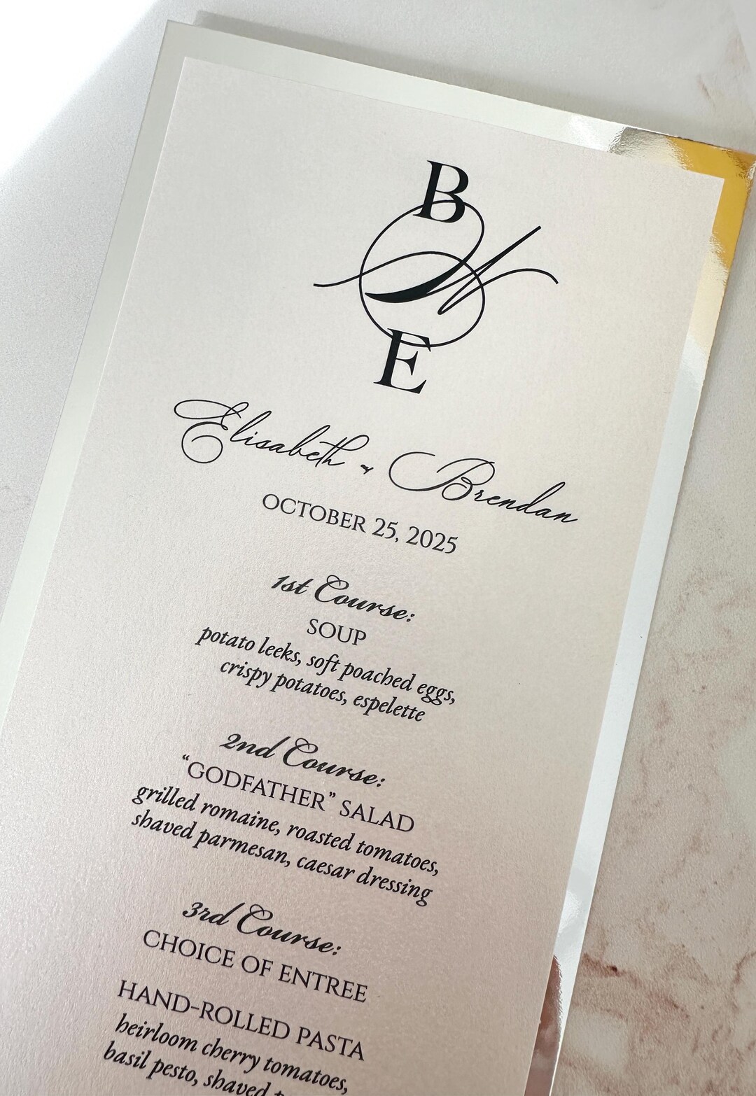 Silver Foil Menu, Wedding Menu, Raised Silver Ink on Pearly White ...