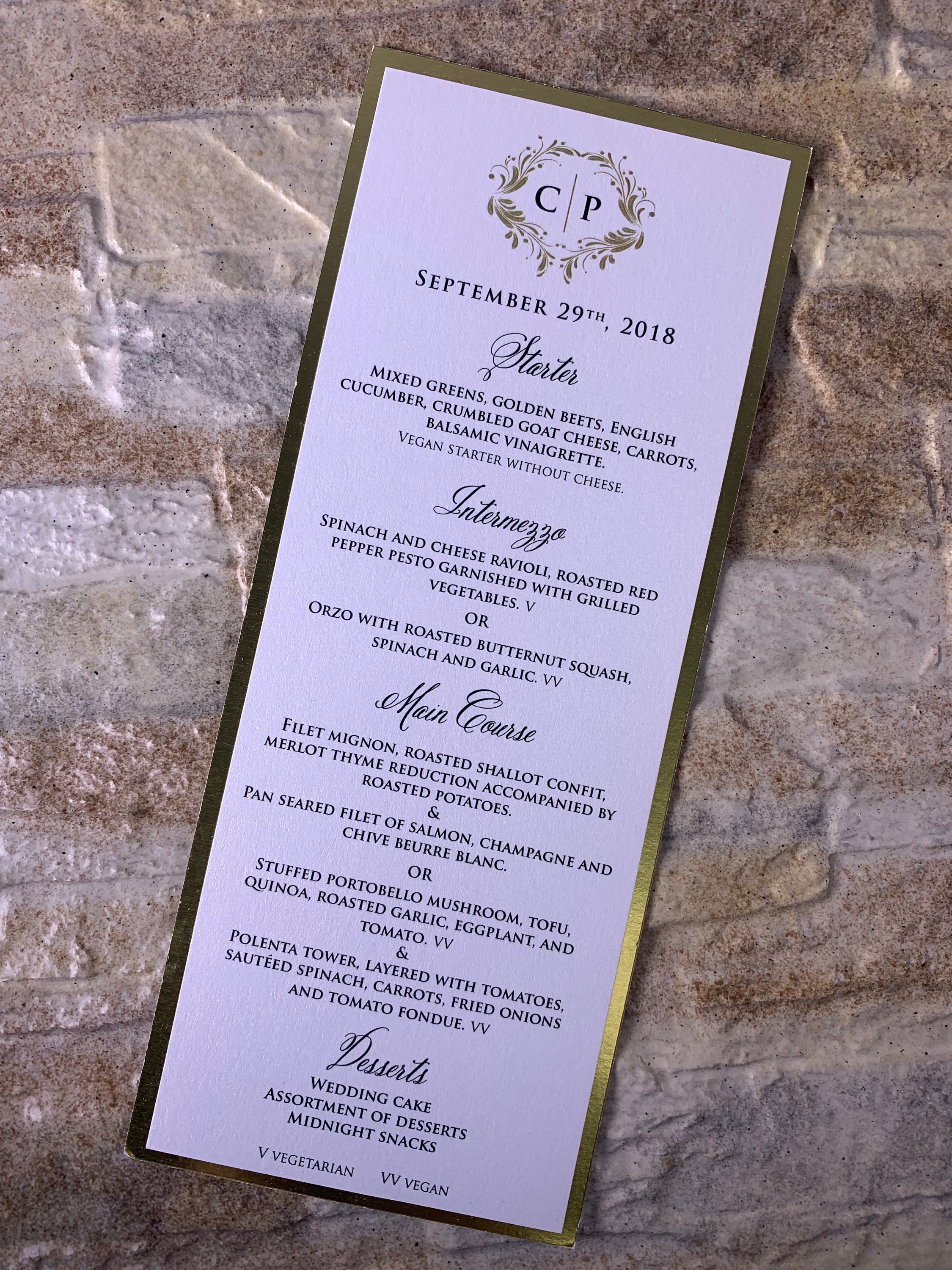 Gold Foil Wedding Menu, Gold Foil Party Favour Tags, Gold Foil Place ...