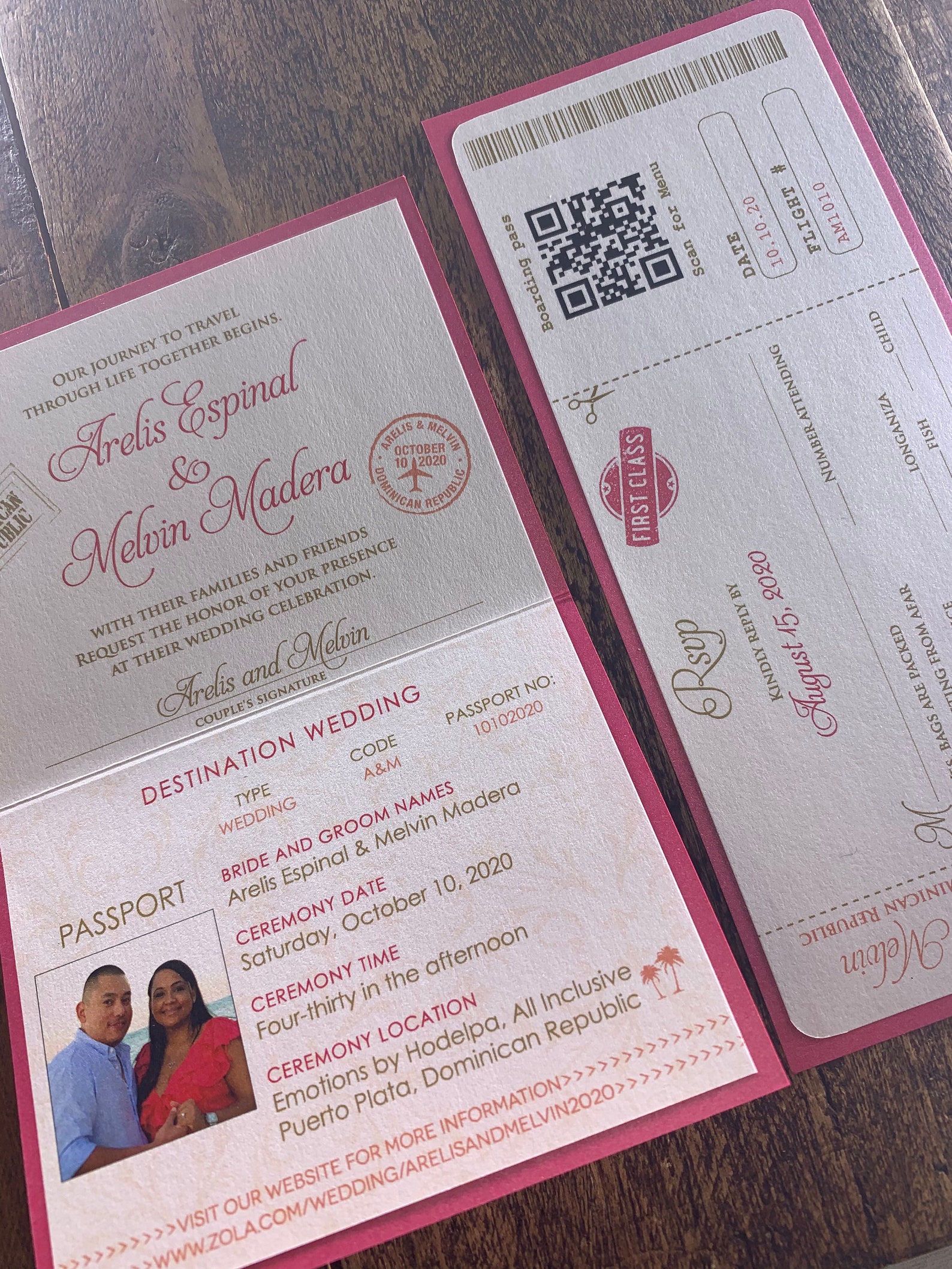 Boarding Pass and Passport Combination Wedding Invitation, Blush, Gold ...