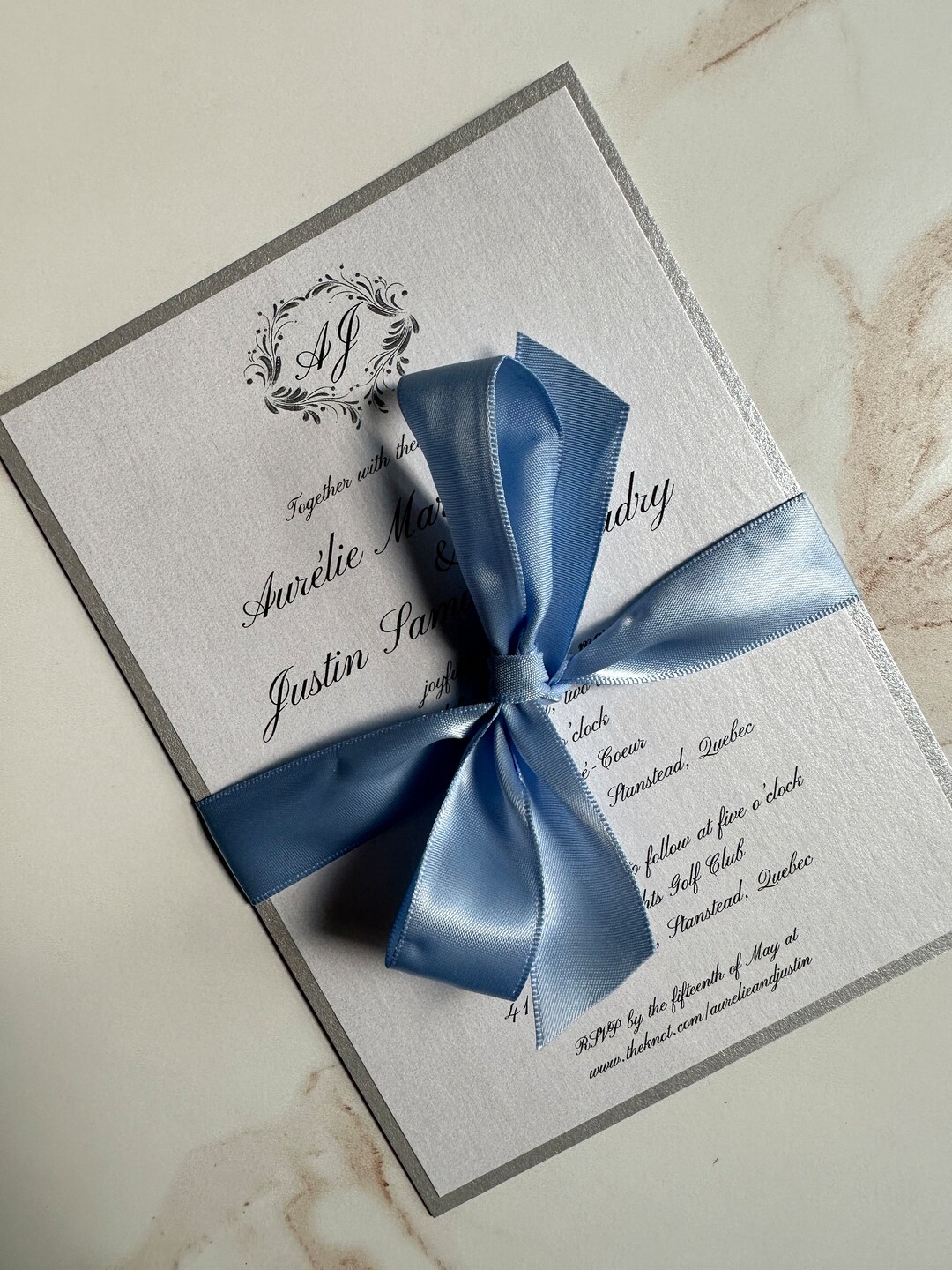 Silver Invitation, Silver Wedding Invitation, Script Invitations ...