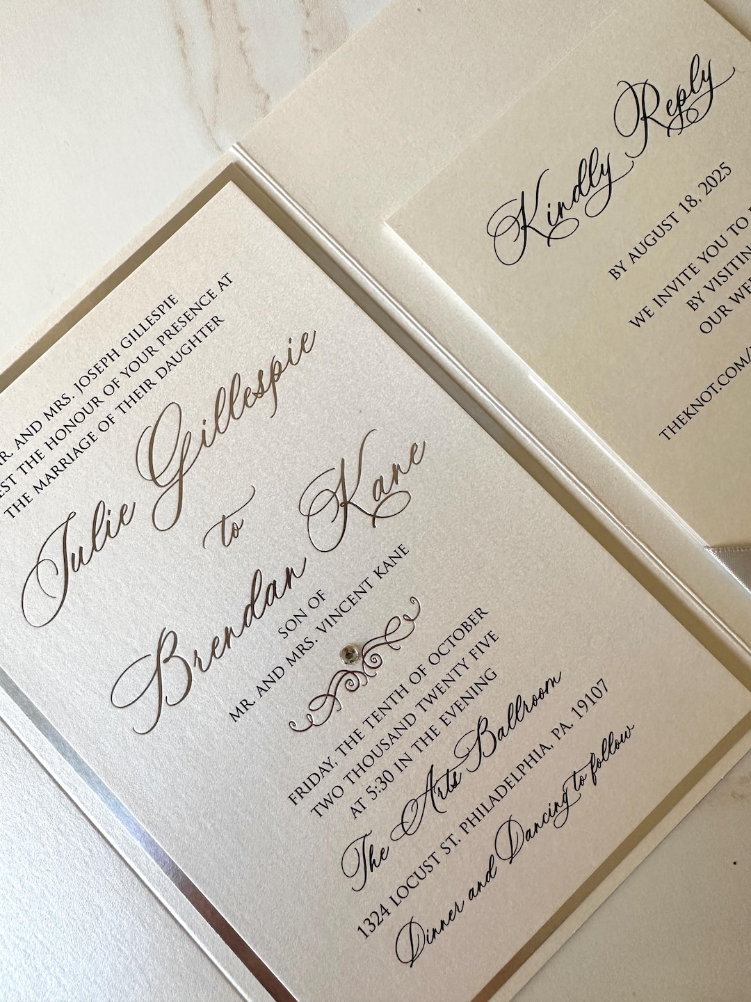 Silver Foil Wedding Invitation, Pocket Fold Invitation Suite, Silver ...