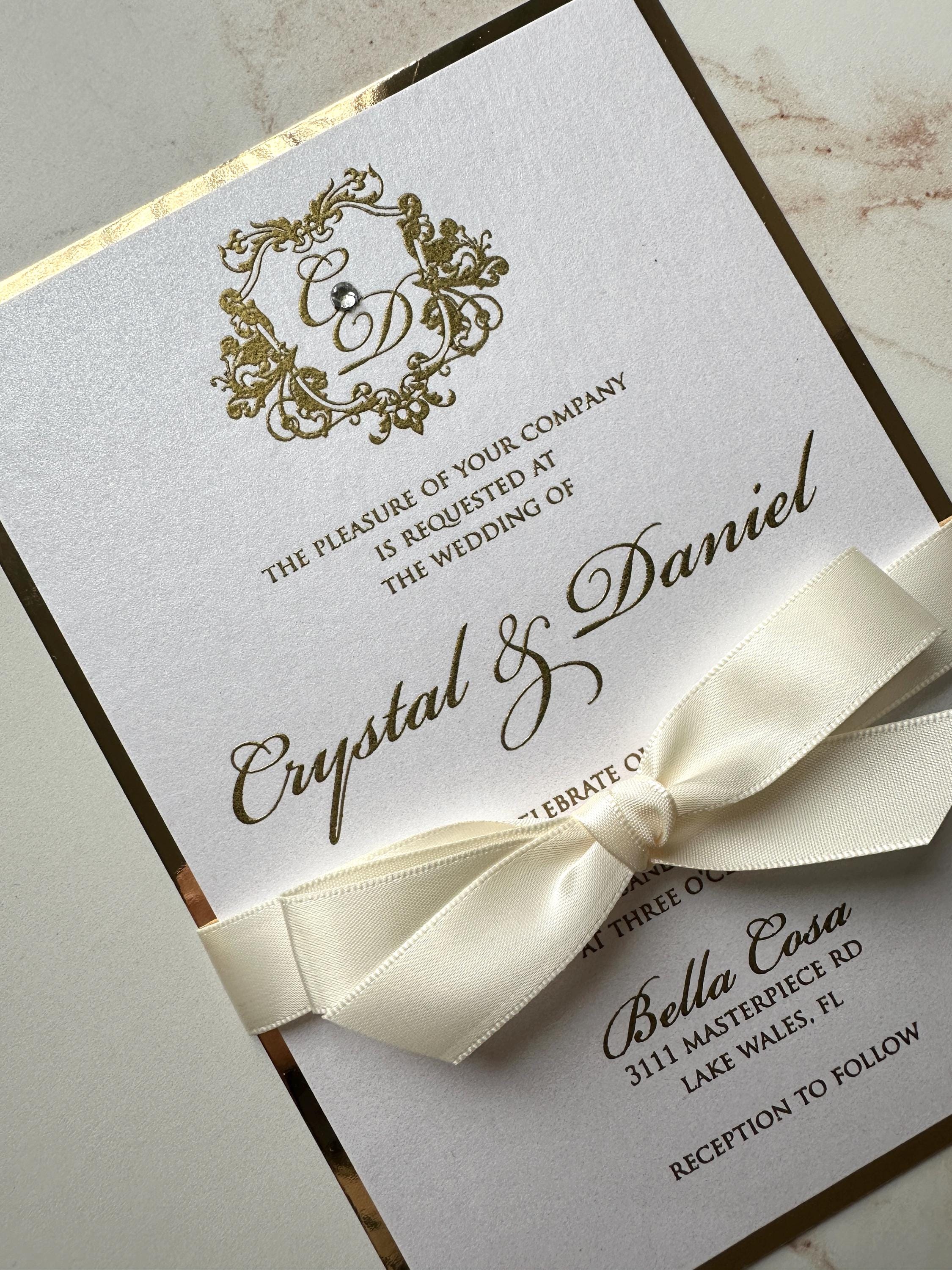 Gold Foil Wedding Invitation With Ribbon Wrapped Around, Foil Invite ...