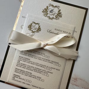 Gold Foil Wedding Invitation, Foil Trim and Ribbon Wrapped Around ...