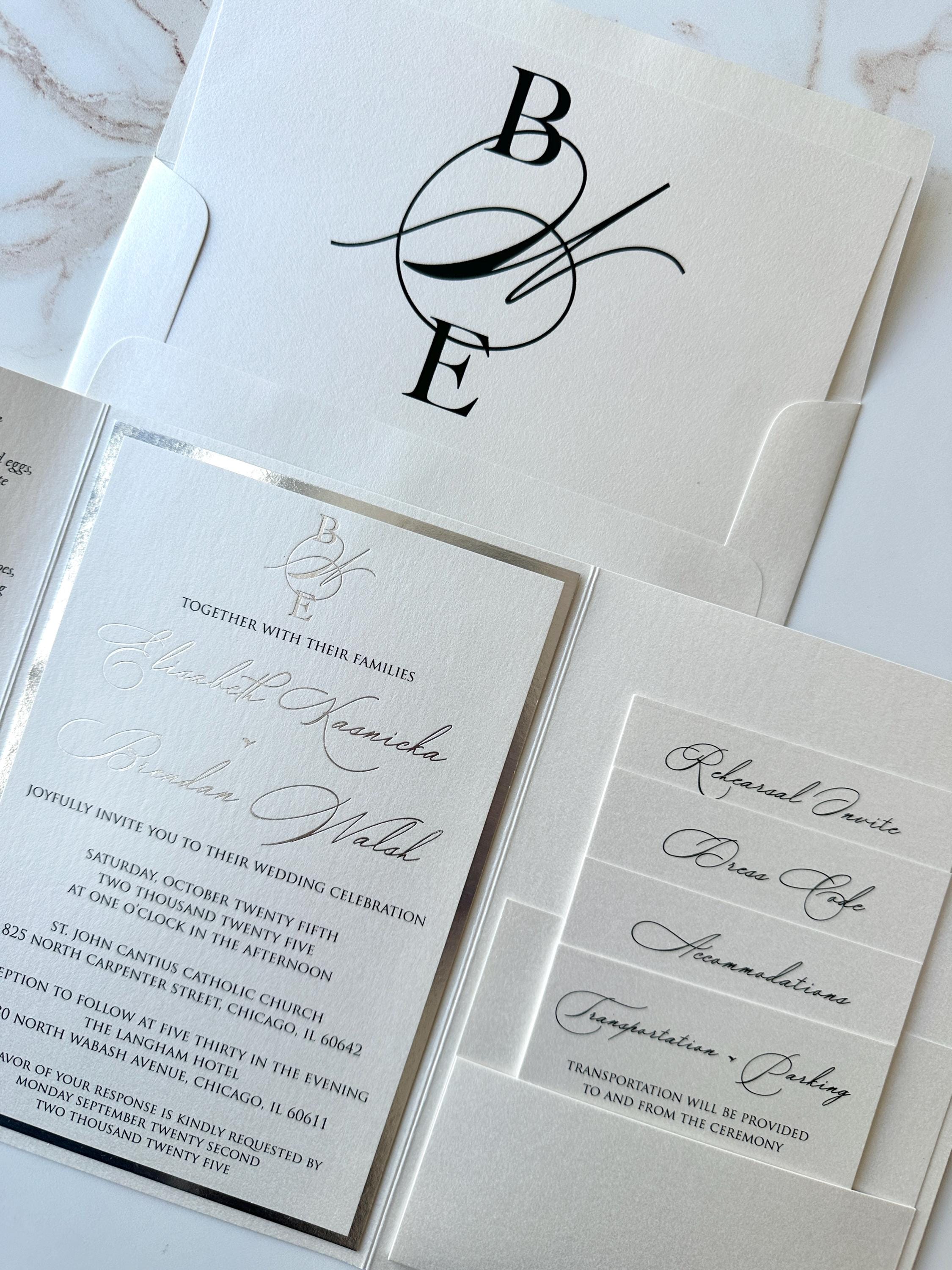 Silver Foil Wedding Invitation Suite, Invitation Pocketfold, Wedding ...