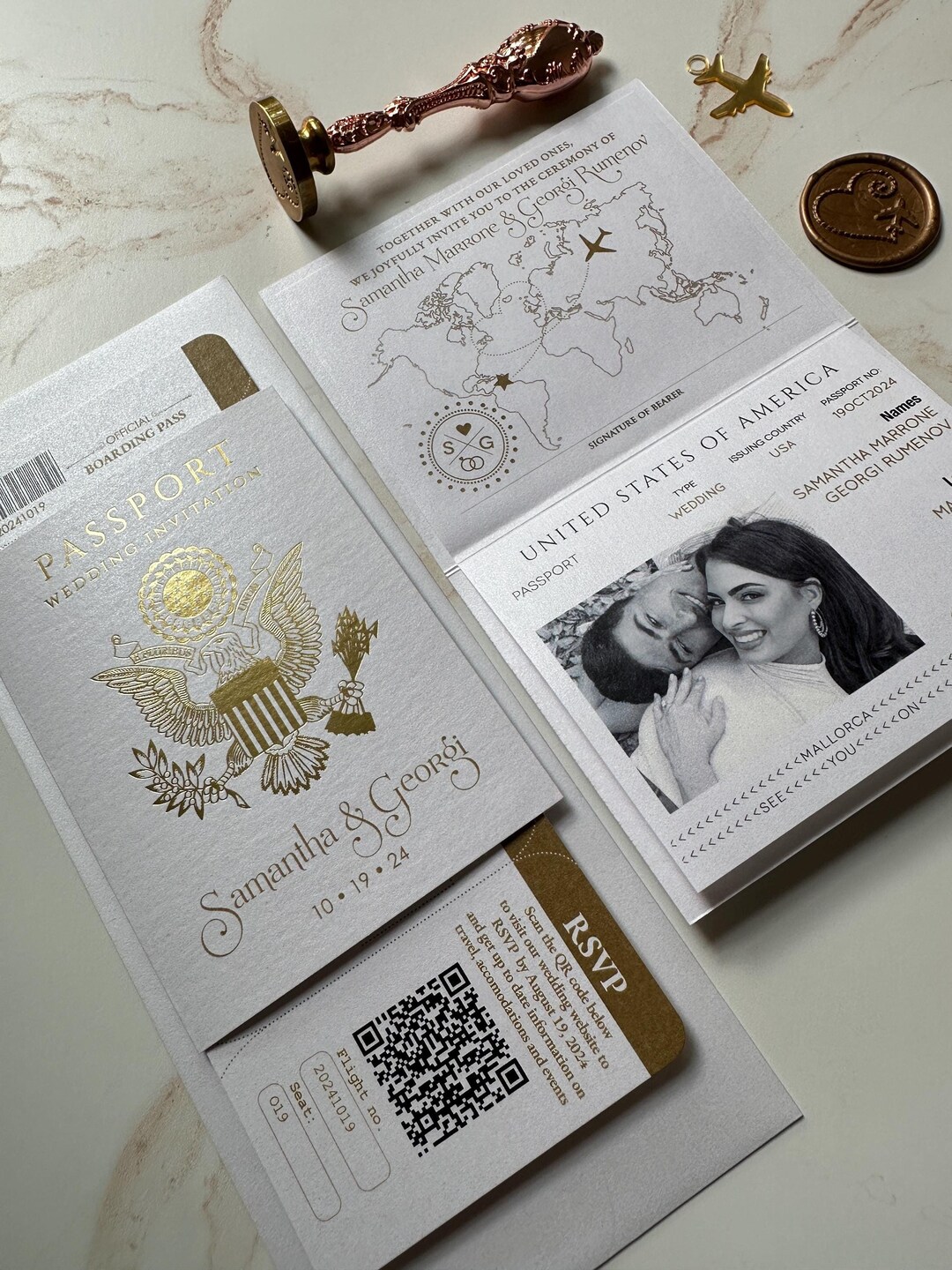 Passport and Ticket Invitation, Save the Date Invitation, Plane Ticket ...