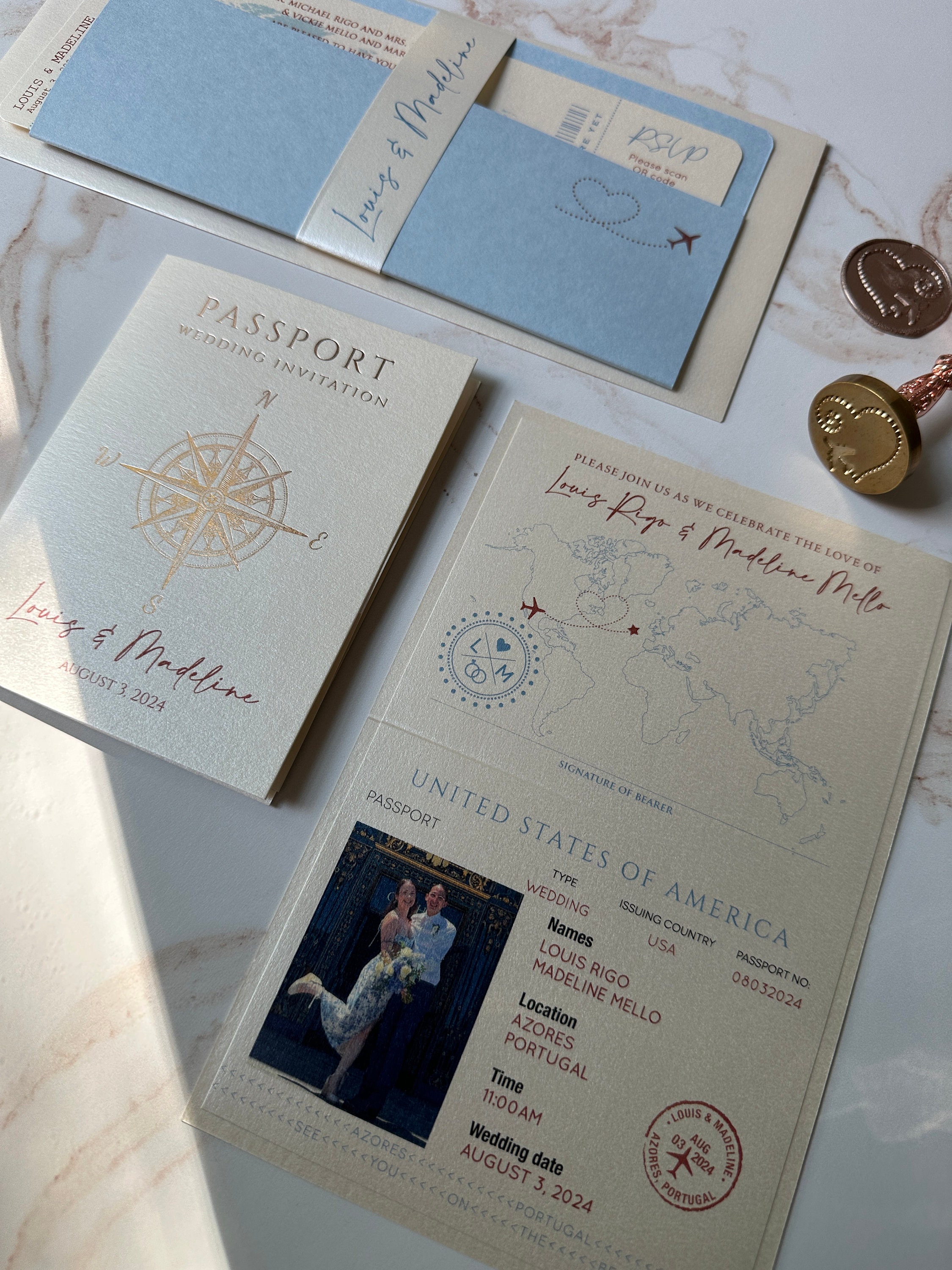 Passport and Boarding Pass Rsvp Wedding Invitation, Rose Gold Foil ...
