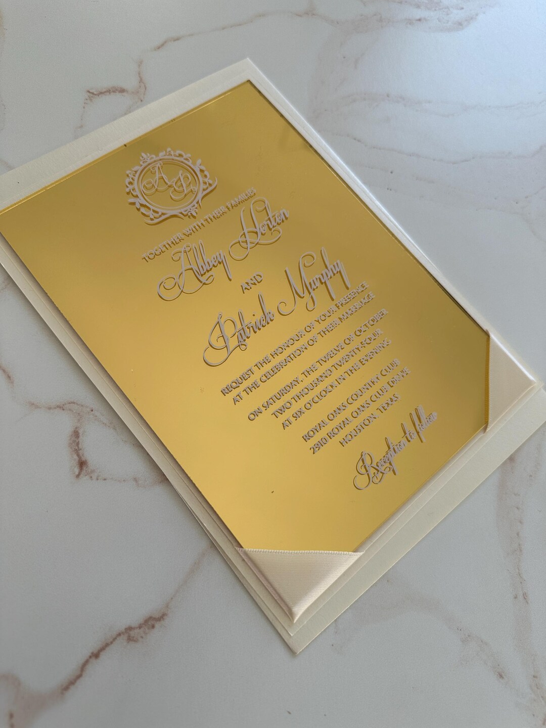 Mirror Wedding Invitation, Gold Mirror Invitation, Gold Mirror Acrylic ...