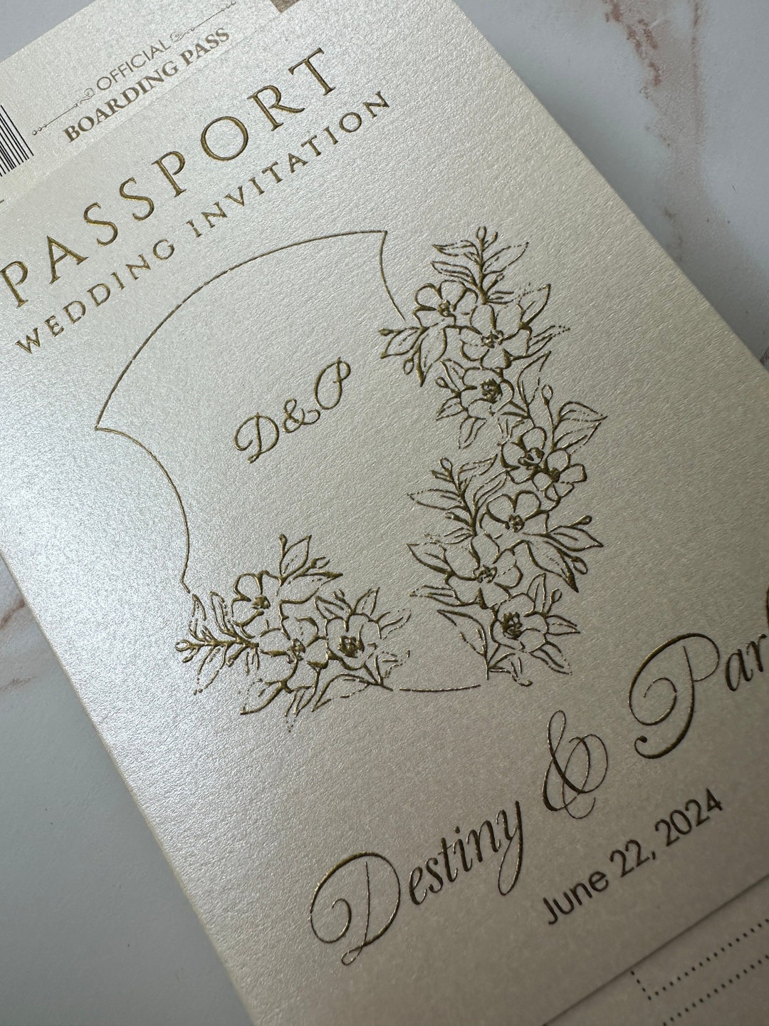 Flower Crest Monogram on Passport Cover With Raised Gold Ink, Gold ...