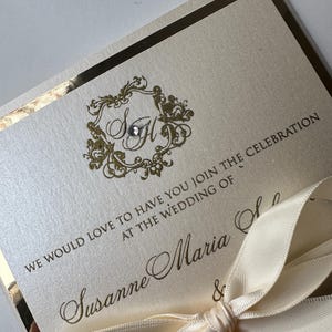 Gold Foil Wedding Invitation, Foil Trim and Ribbon Wrapped Around ...