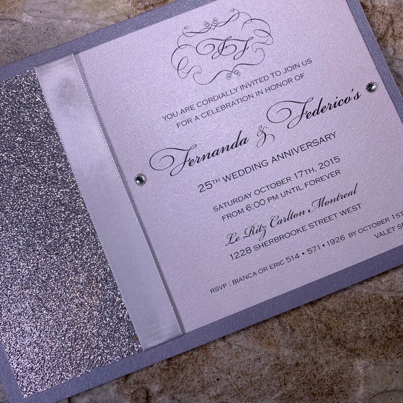 Silver glitter invitation glitter wedding invitation silver | Etsy