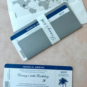 Birthday Travel Invitation, Birthday Boarding Pass Invitation, Navy and ...
