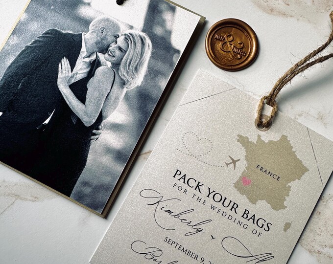 Luggage Tag Save the Date, Save the Date Travel Invitation With Picture ...