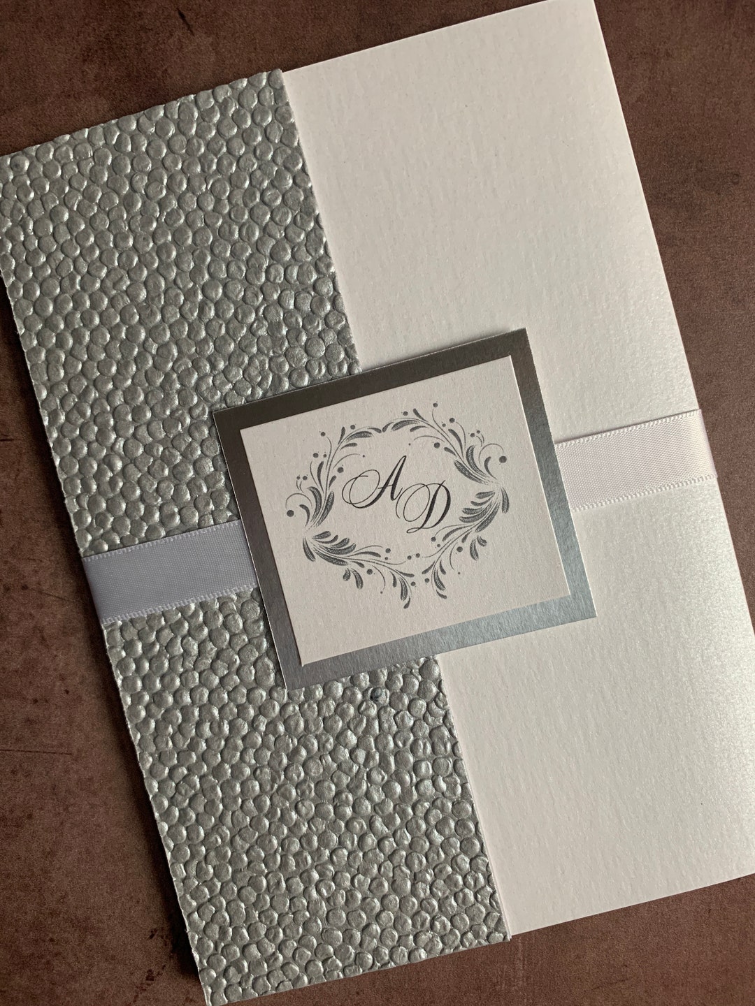 White Textured Wedding Invitations With Pocketfold, White Wedding ...