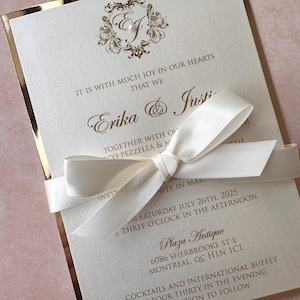Gold Foil Wedding Invitation, Foil Trim and Ribbon Wrapped Around ...