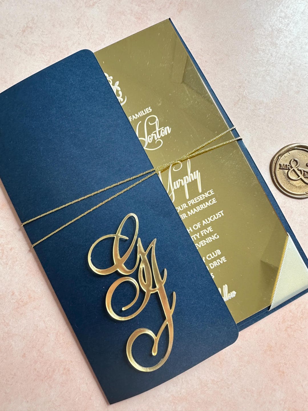 Gold Mirror Acrylic Invitation, Acrylic Monogram, Mirror Acrylic ...