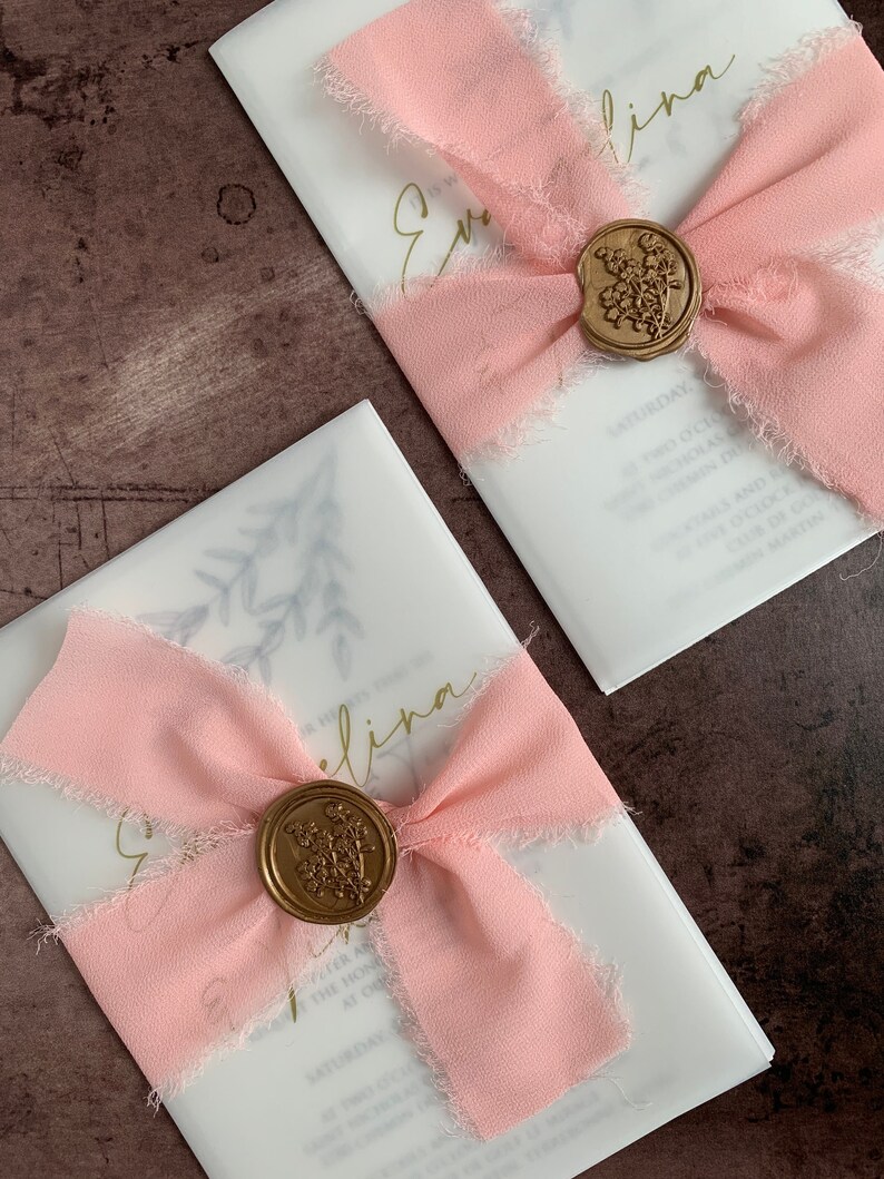 Vellum and Wax Seal Wedding Invitation Blush and Gold Wax - Etsy