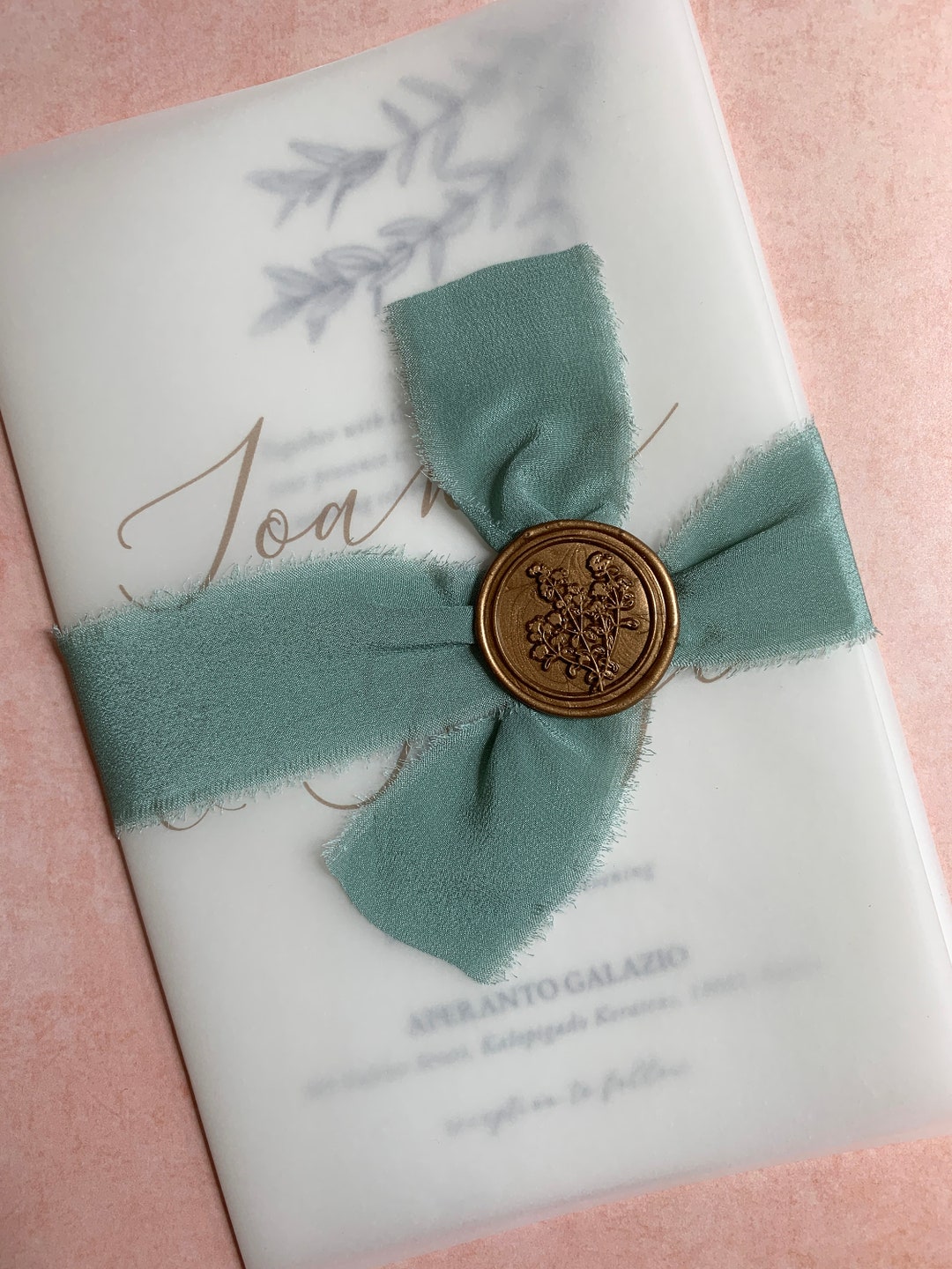 Vellum Wrapped Wedding Invitation With Handmade Ribbon and Wax Seal ...