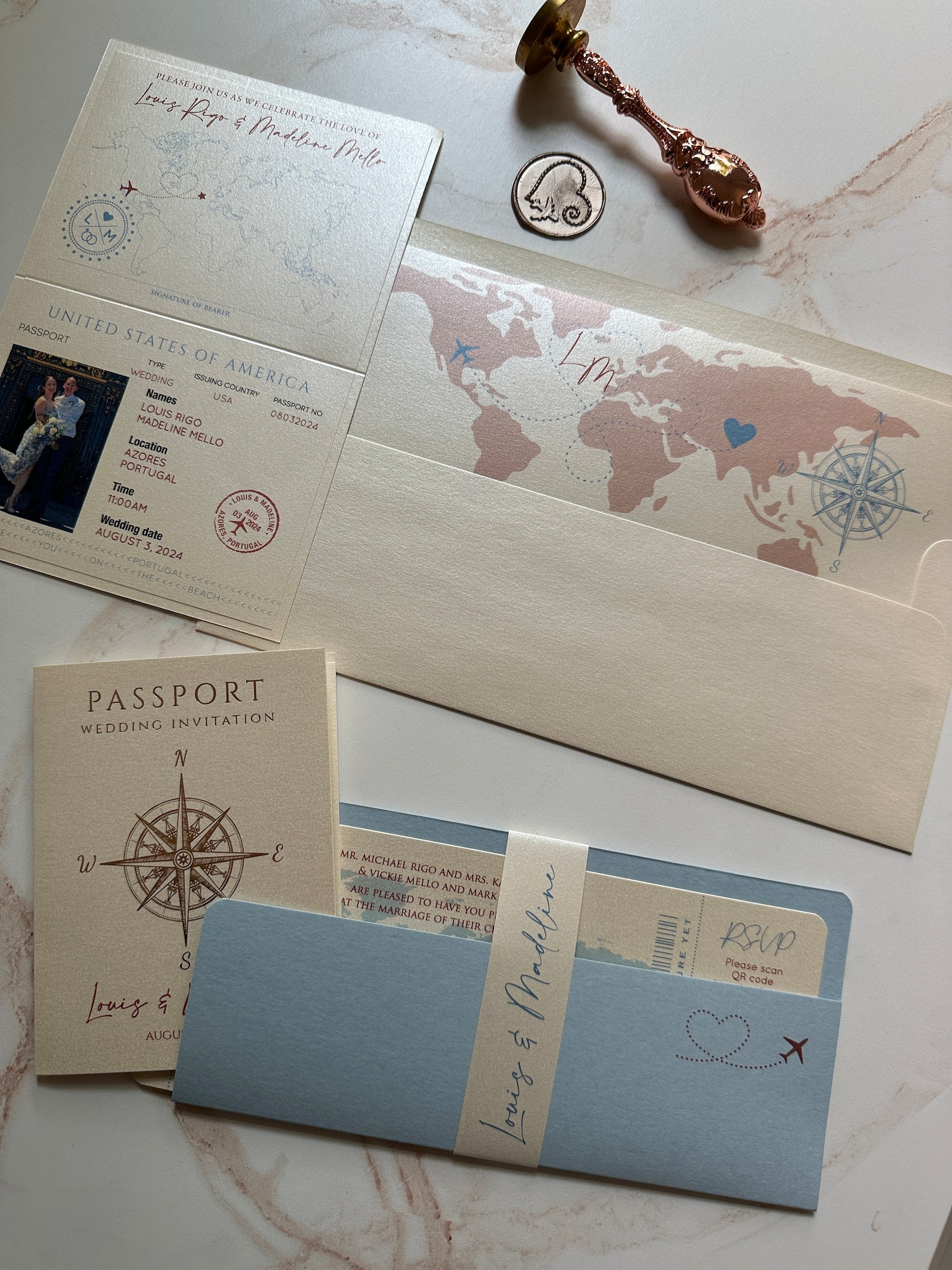 Passport and Boarding Pass Rsvp Wedding Invitation, Rose Gold Foil ...