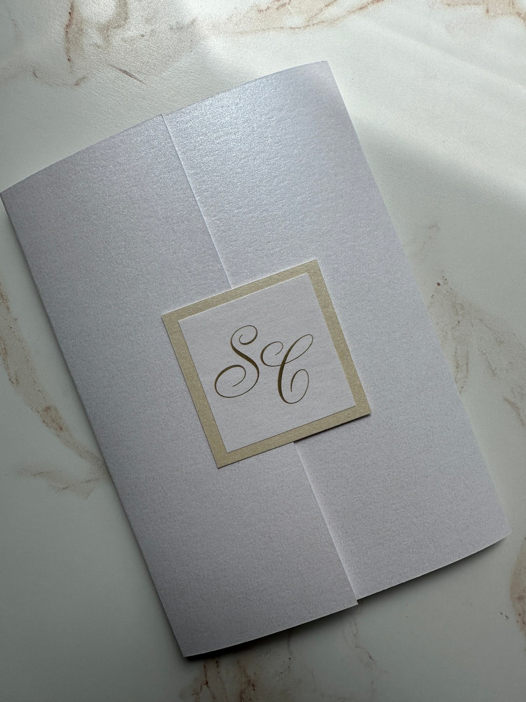 Gold Pocketfold Invitation, Folded Over Invitation With Ribbon Pocket ...