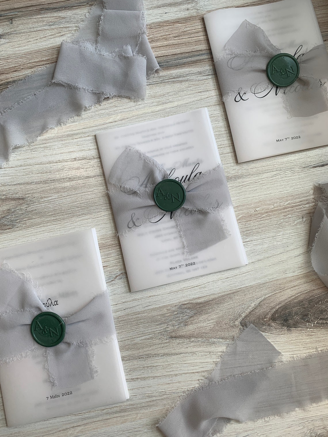 Vellum Wrapped Wedding Invitation With Handmade Ribbon and Wax | Etsy