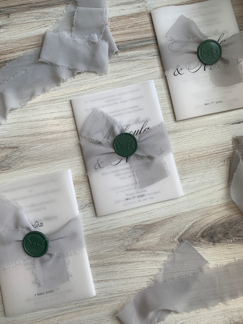 Vellum Wrapped Wedding Invitation With Handmade Ribbon and Wax | Etsy