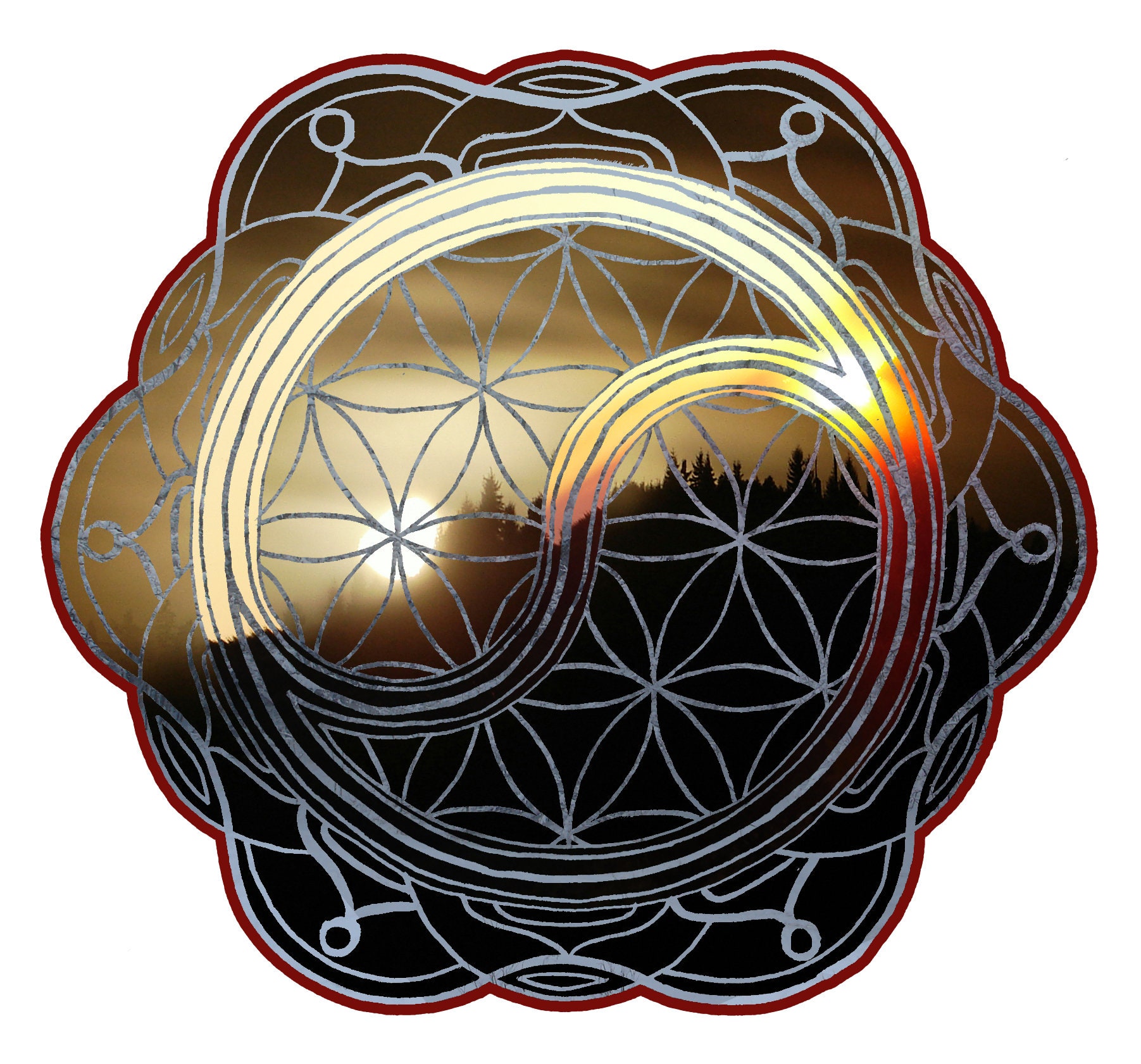 5" Sacred Geometry Sticker - Yin Yang Flower of Life Moon - Original ...
