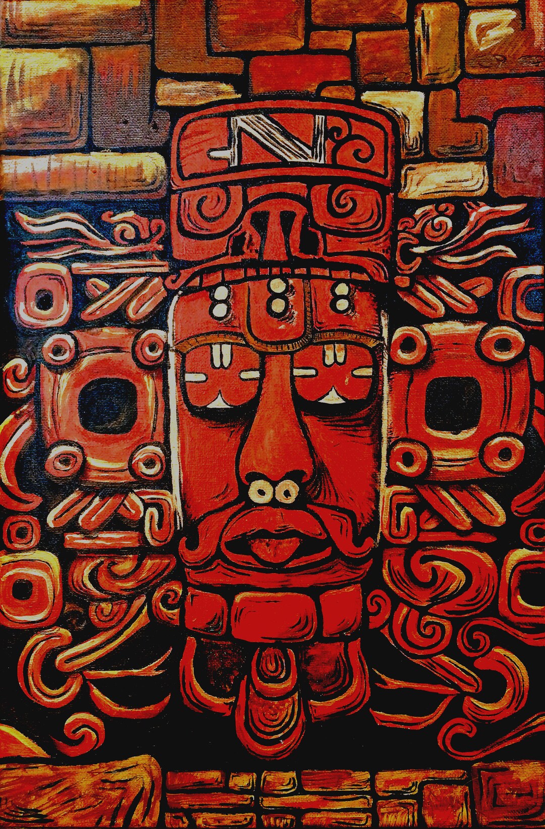 3 Sacred Symbol Sticker Mayan Mask Carving Maya Mexico Original Hand ...