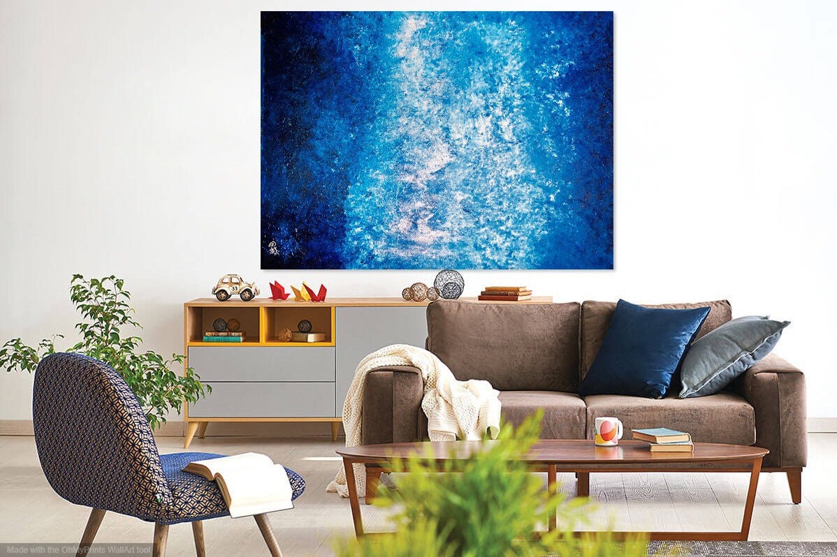 Shades of Blues Abstract Contemporary Modern Dark Blue Silver | Etsy