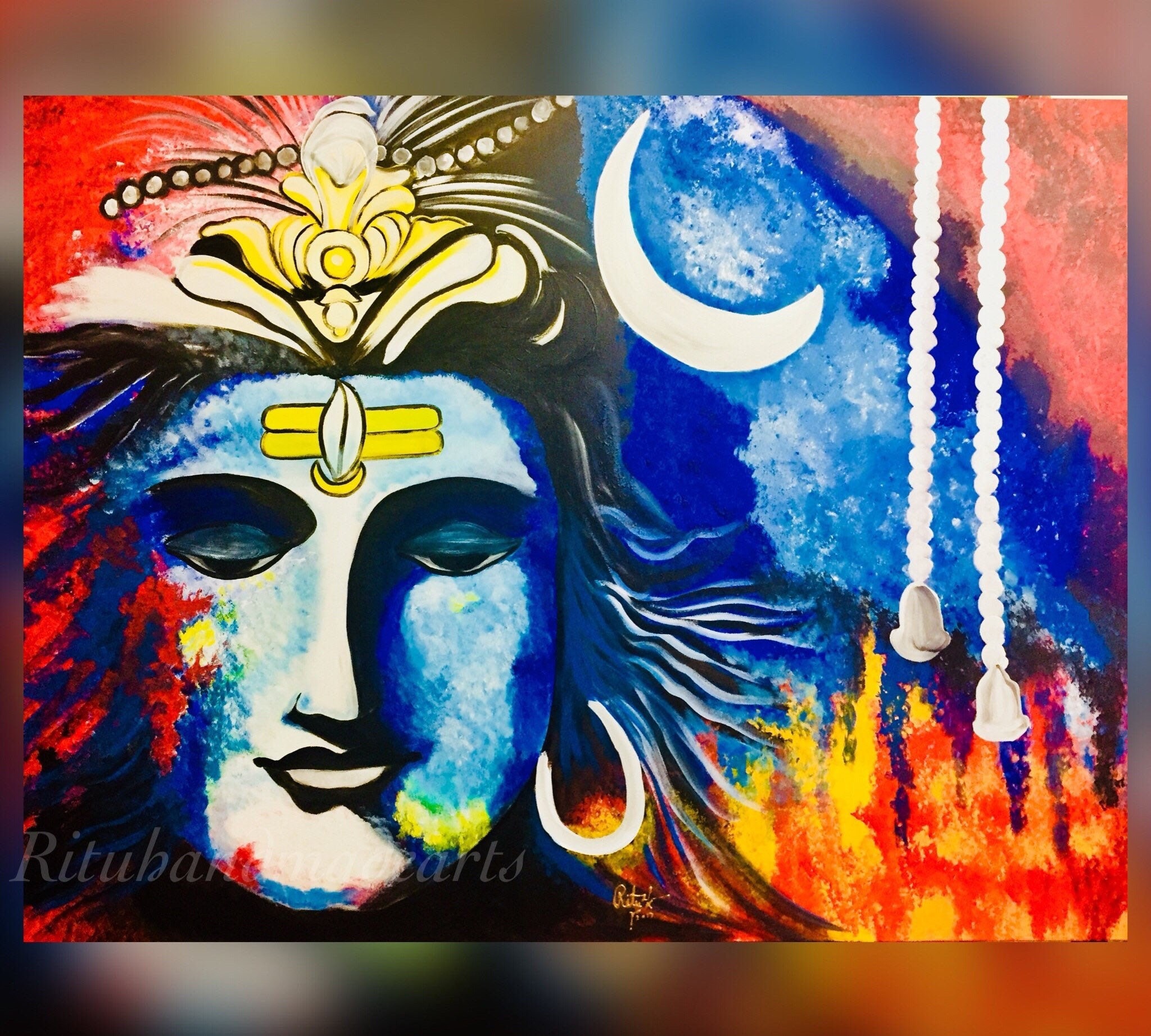 Mahadeva Shiva Contemporary Modern Style Painting With Thick - Etsy