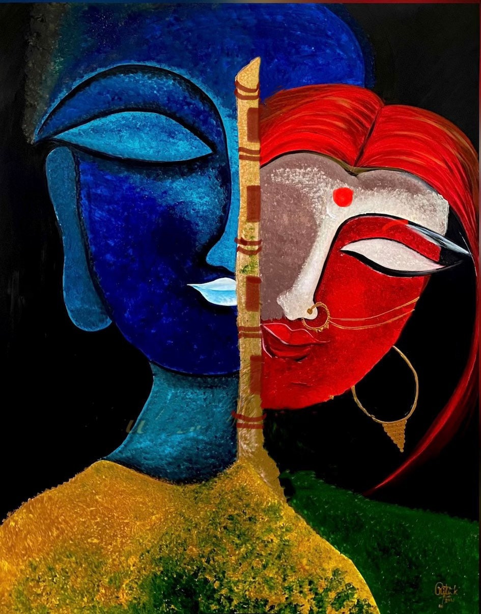 Abstract Paintings Of Lord Krishna And Radha