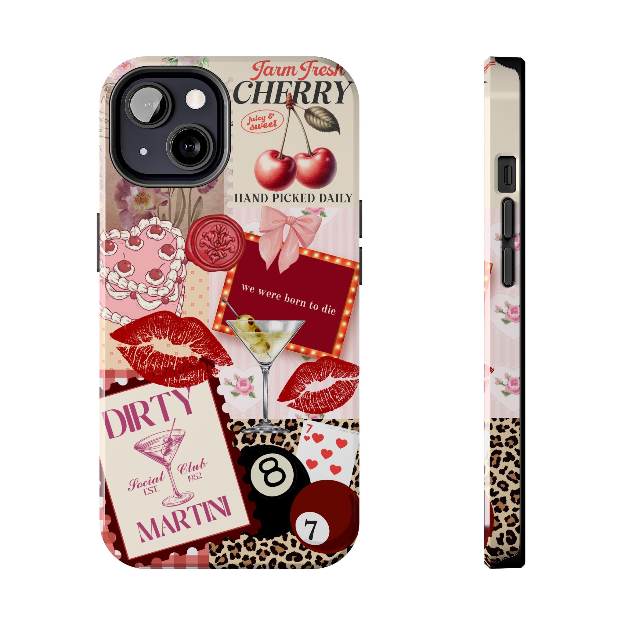 Coquette Red Collage Tough Phone Case, Vintage Cute Phone Case, Martini ...