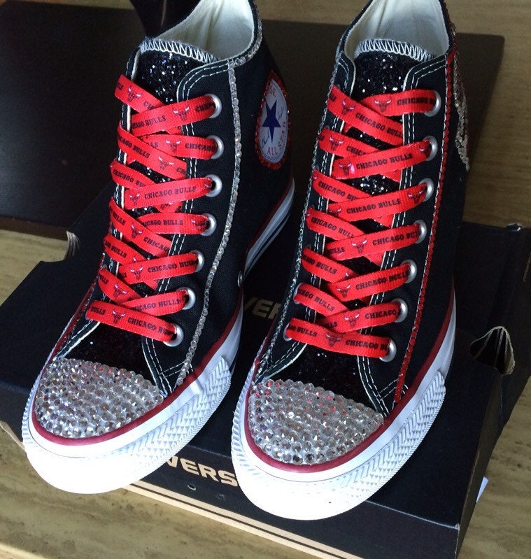 Crystalized Chicago Bulls Converse w/hidden Wedge STUNNING | Etsy