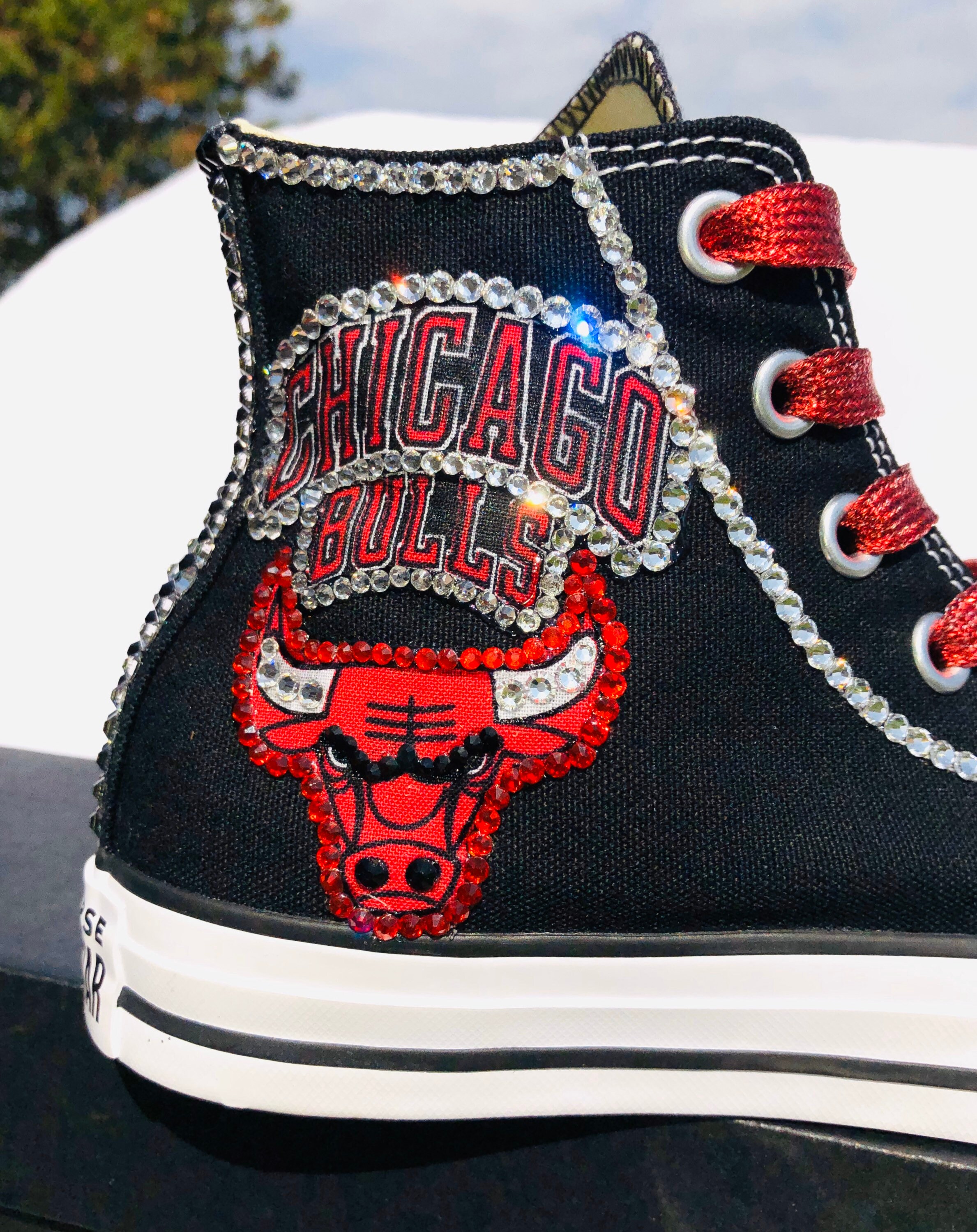 Crystalized Chicago Bulls Converse w/hidden Wedge STUNNING | Etsy