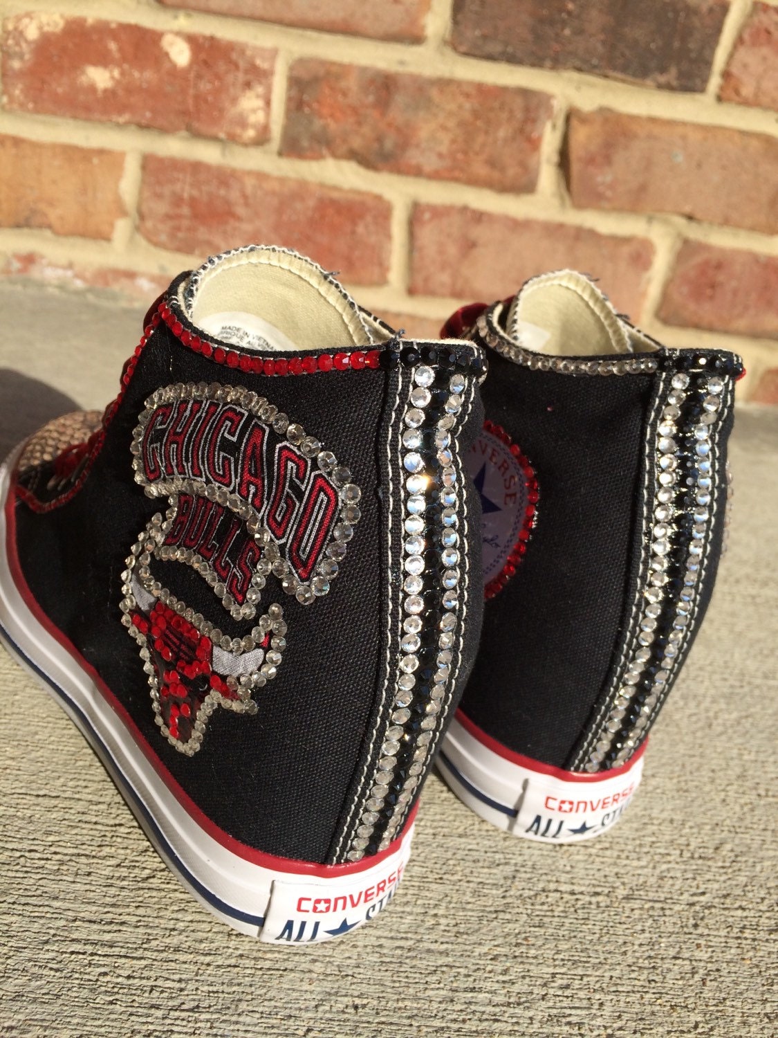 Crystalized Chicago Bulls Converse w/hidden Wedge STUNNING | Etsy