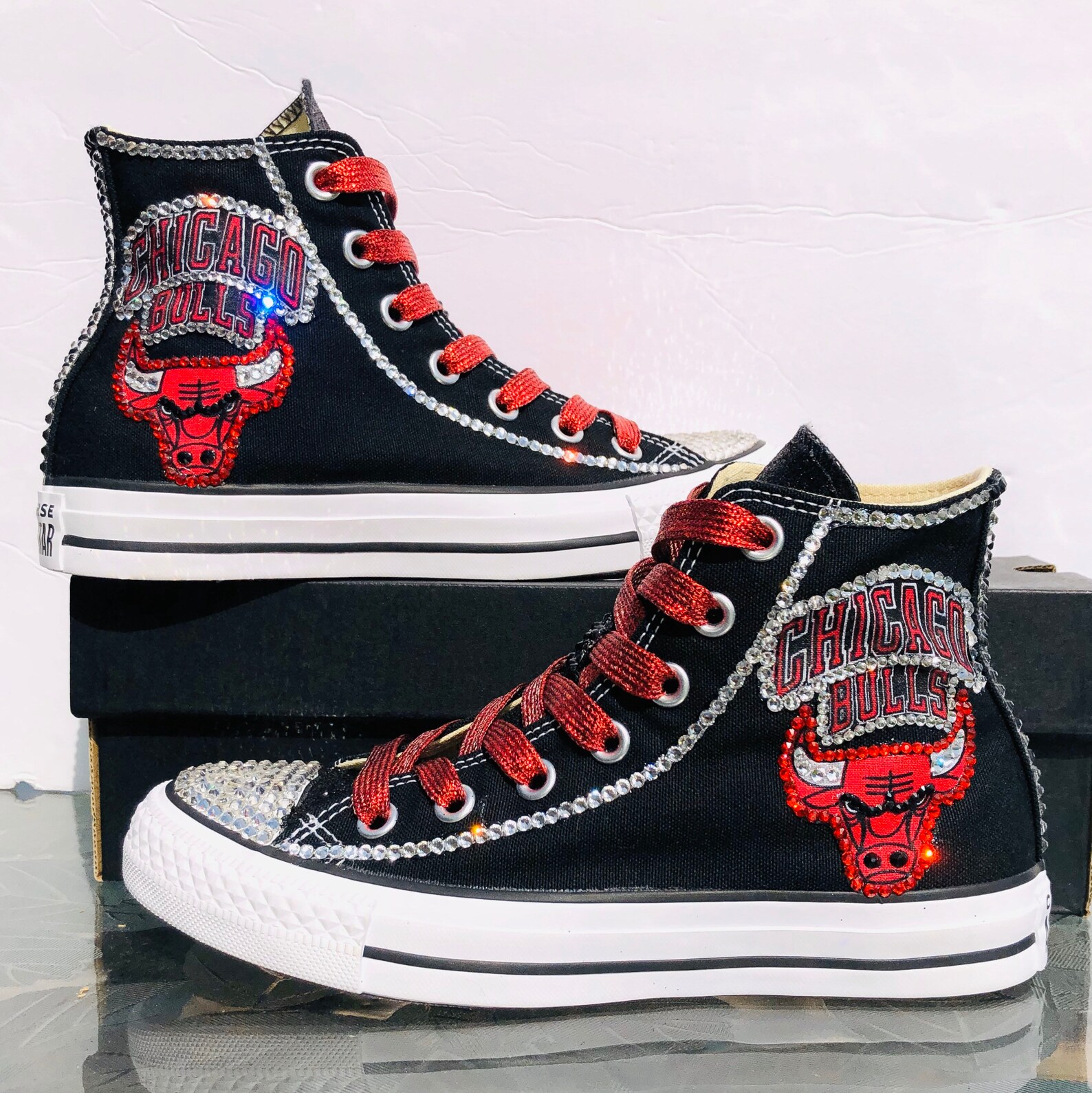 Crystalized Chicago Bulls Converse w/hidden Wedge STUNNING | Etsy