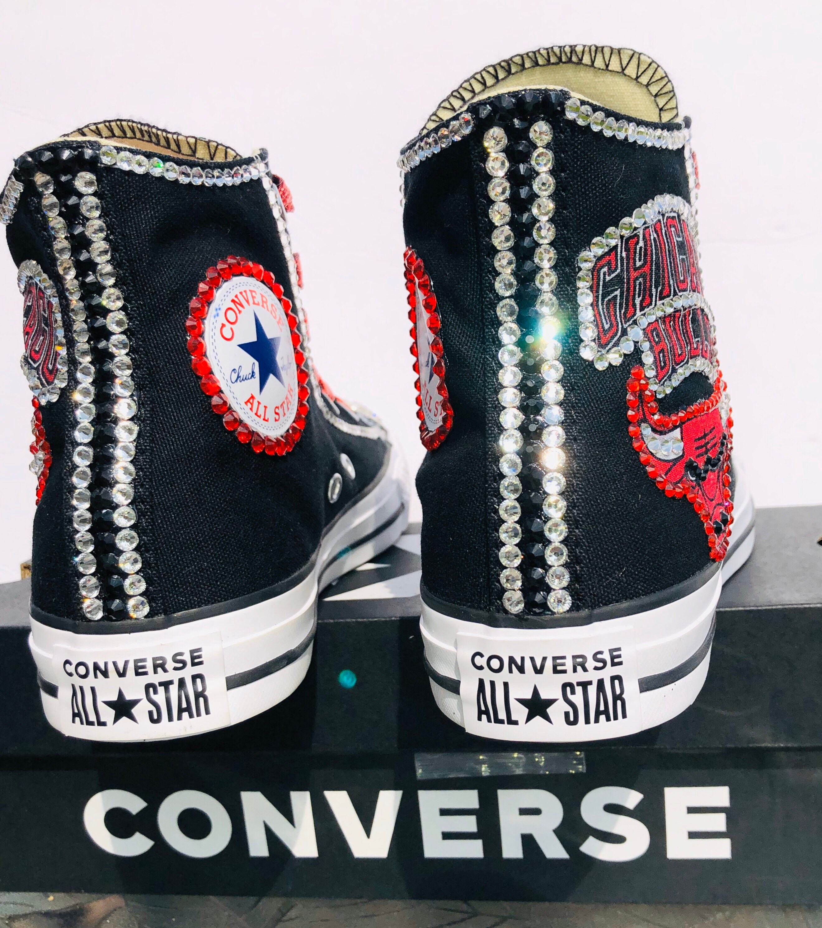 Crystalized Chicago Bulls Converse w/hidden Wedge STUNNING | Etsy