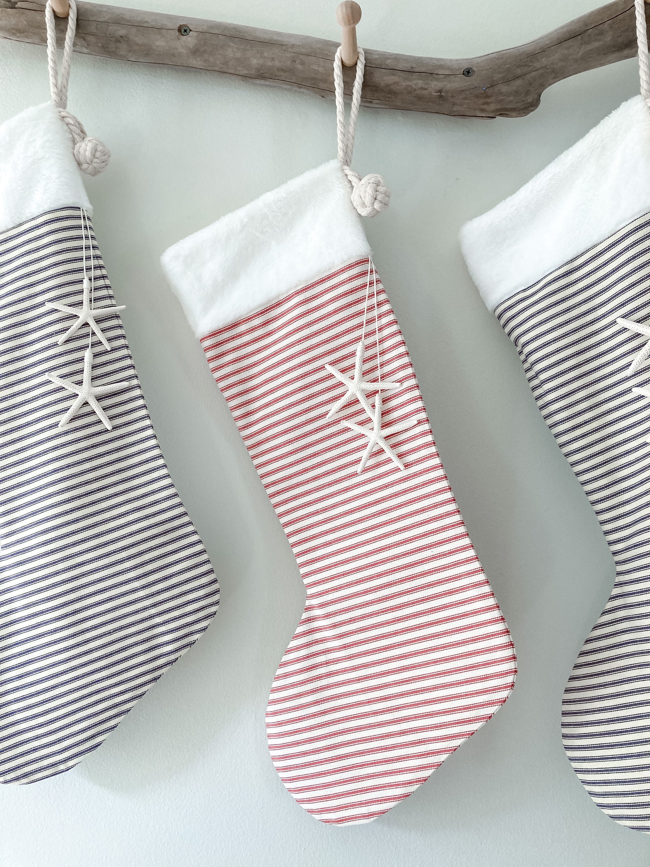 Christmas Stocking Coastal Christmas Stocking Ticking Stripe Starfish ...