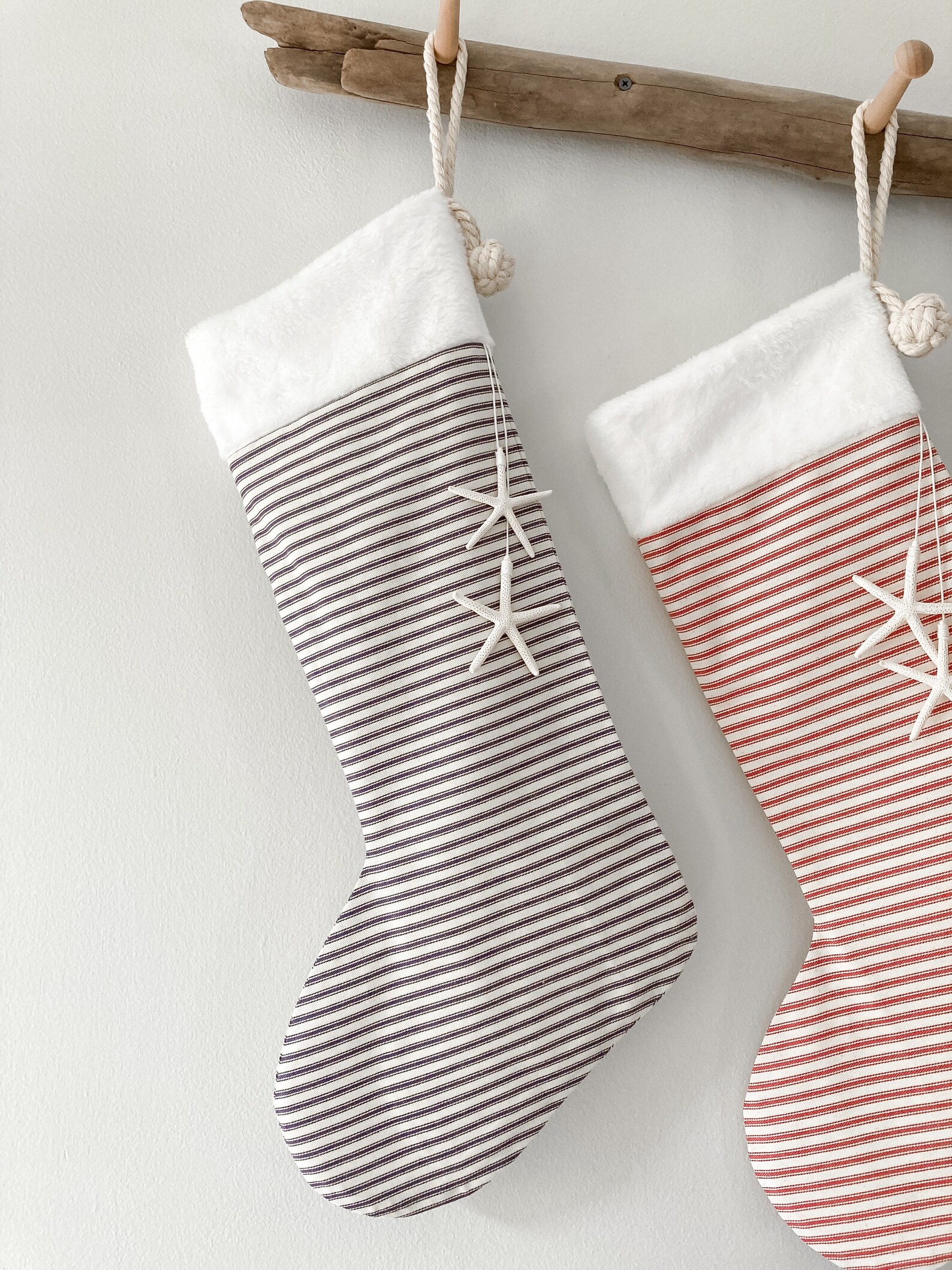 Christmas Stocking Coastal Christmas Stocking Ticking Stripe Starfish ...