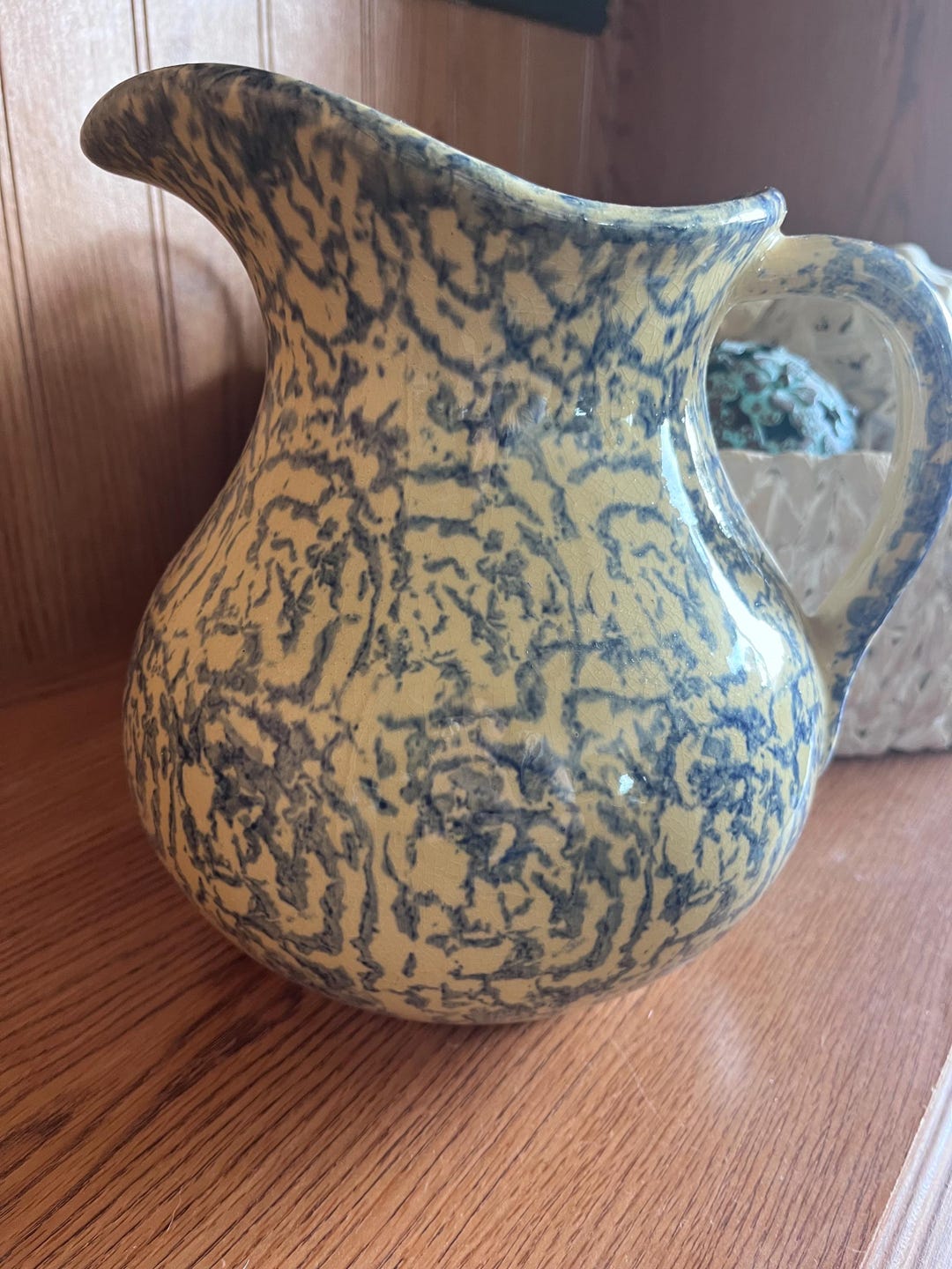 Vintage Robinson Ransbottom Blue Spongeware Pitcher - Etsy