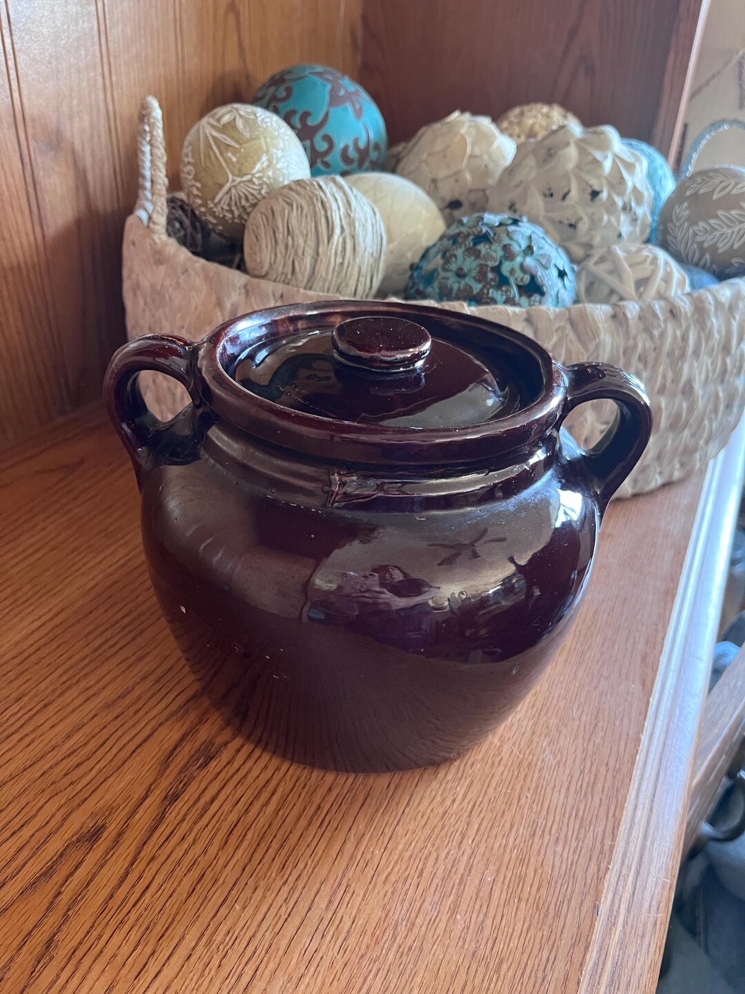 Vintage Brown Glaze Ceramic Bean Pot - Etsy