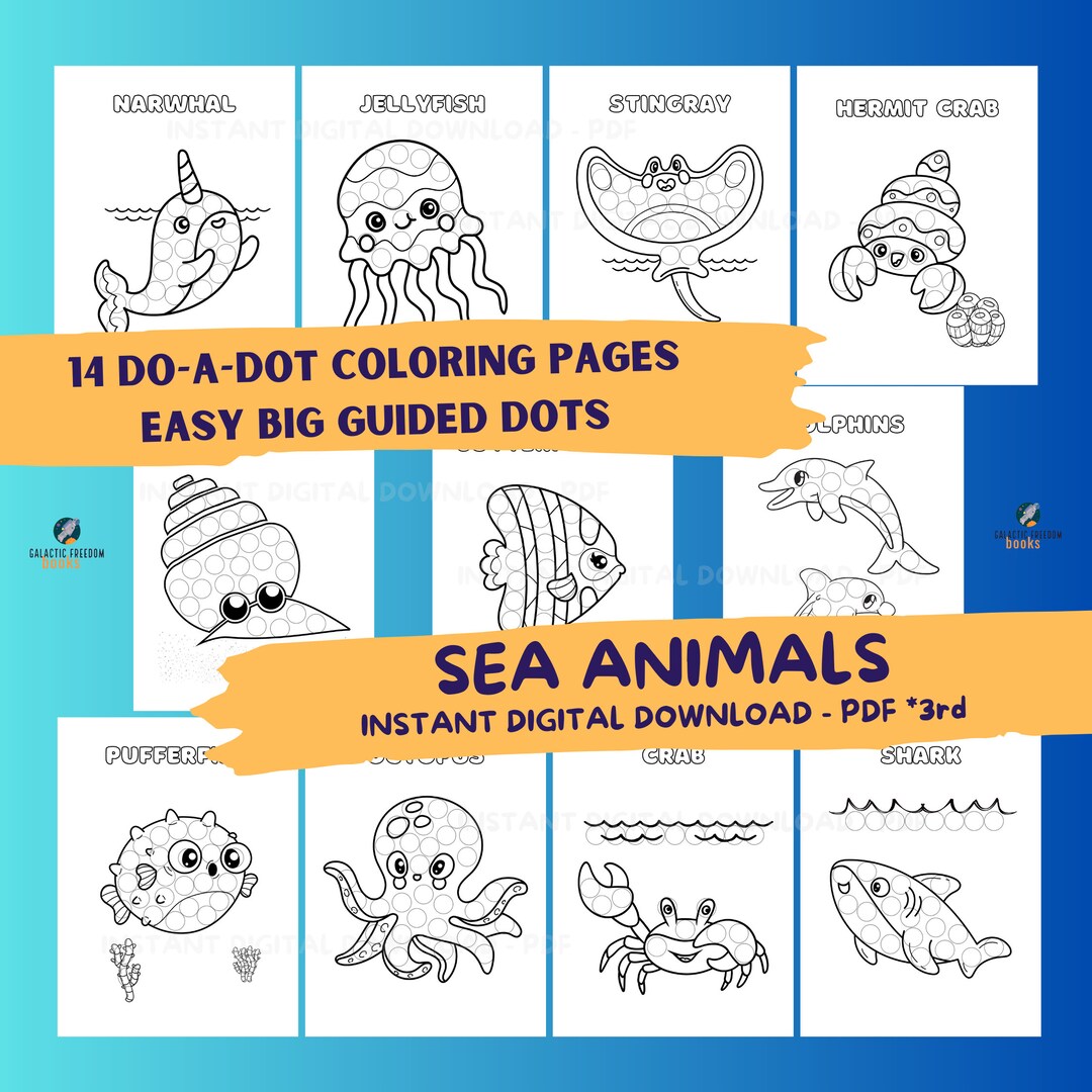 14x Sea Animals Dot Markers Coloring Printable PDF for Toddlers, Kids 2 ...