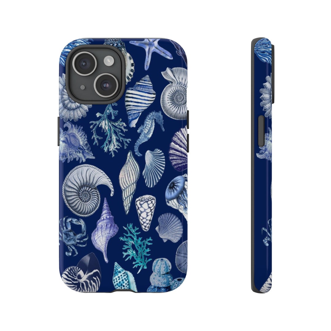 Seashell Collage Phone Case Navy Blue Summer Beachy Aesthetic Cases ...